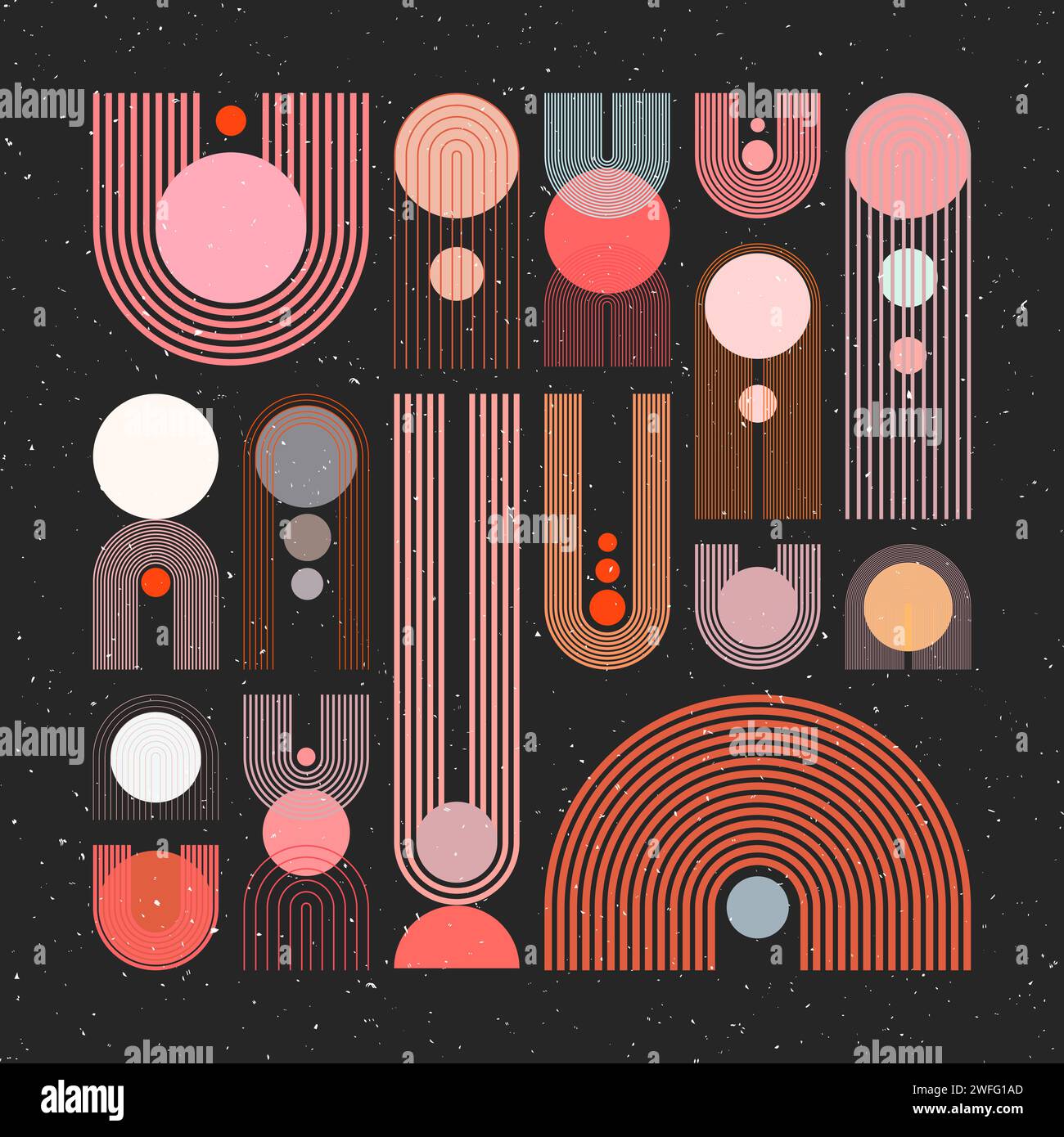 Mid century arch, circle elements, modern geometric shapes with grunge ...