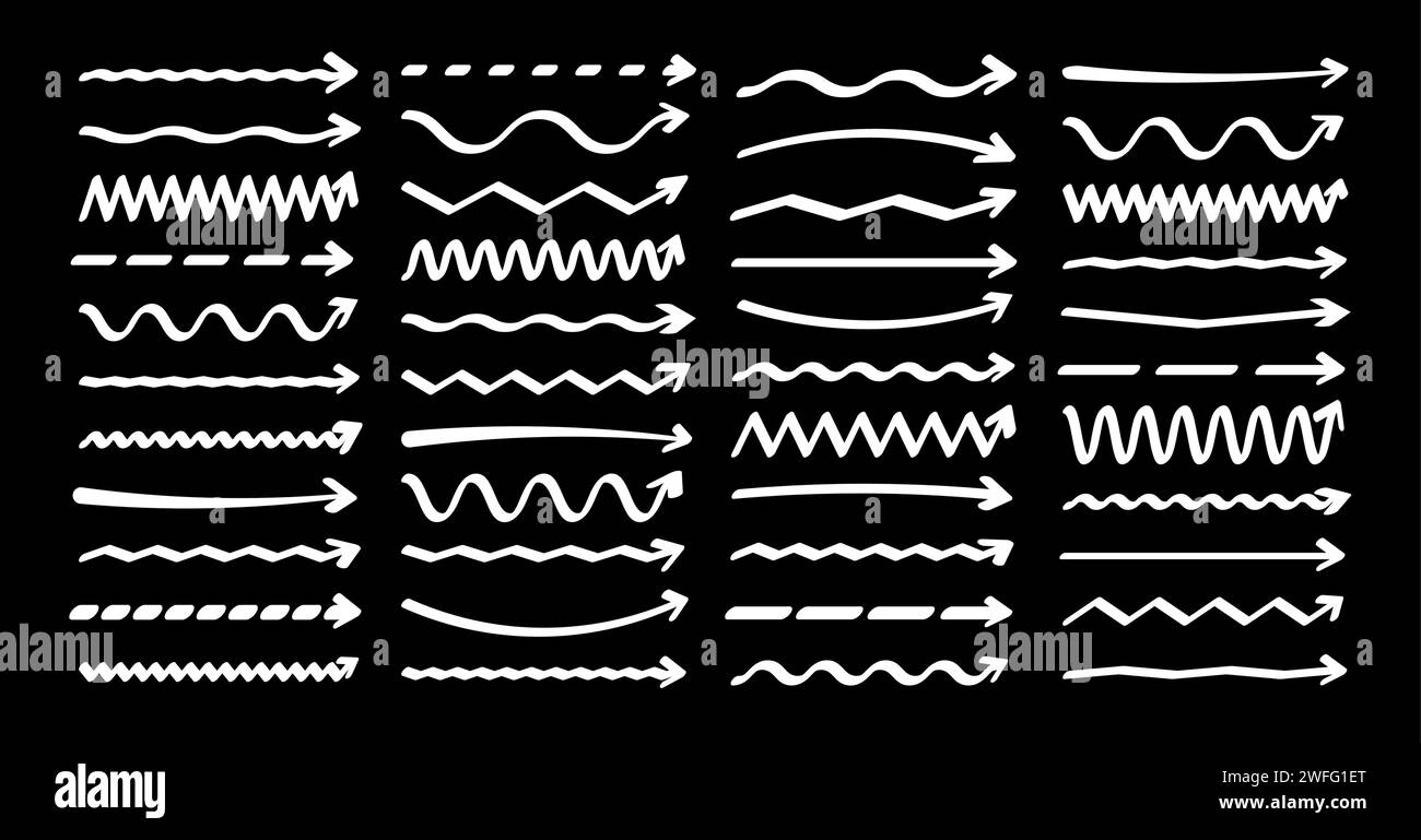 Hand drawn arrows, highlighter lines. Marker stroke, brush pen drawn ...