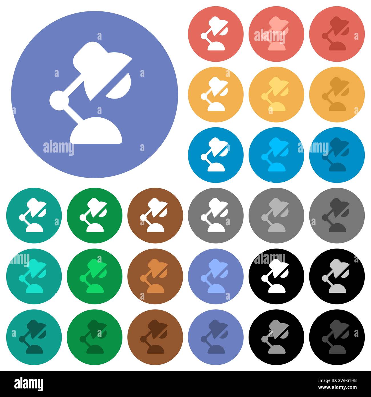 Desk lamp solid multi colored flat icons on round backgrounds. Included ...