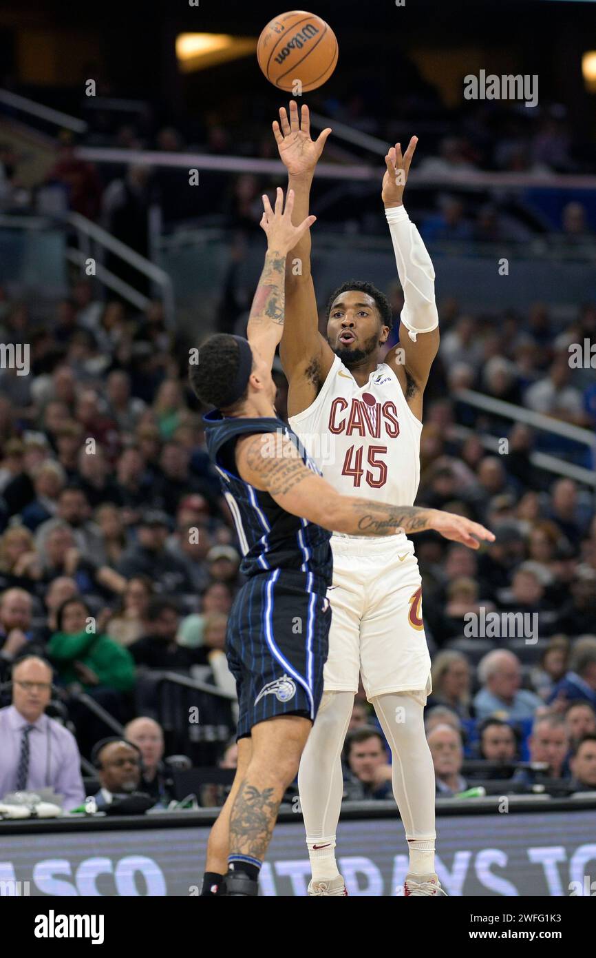 Cleveland Cavaliers guard Donovan Mitchell (45) shoots in front of ...