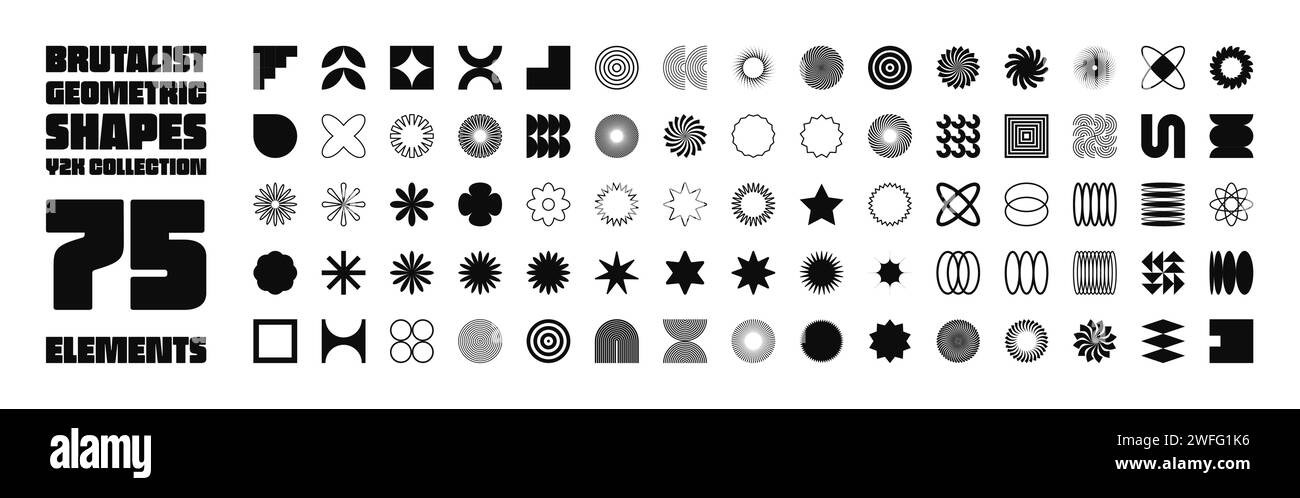 Brutalist geometric shapes, symbols. Simple primitive elements and ...