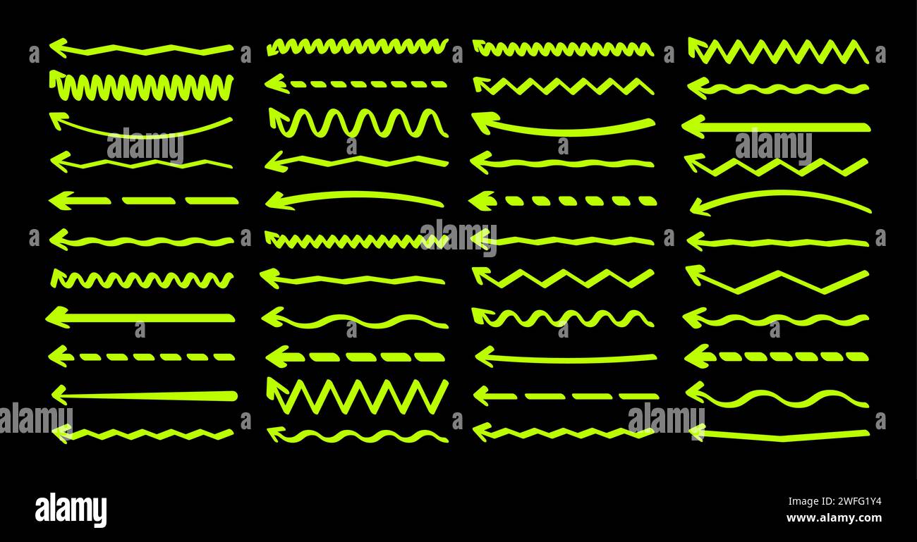 Hand drawn arrows, highlighter lines. Marker stroke, brush pen drawn ...