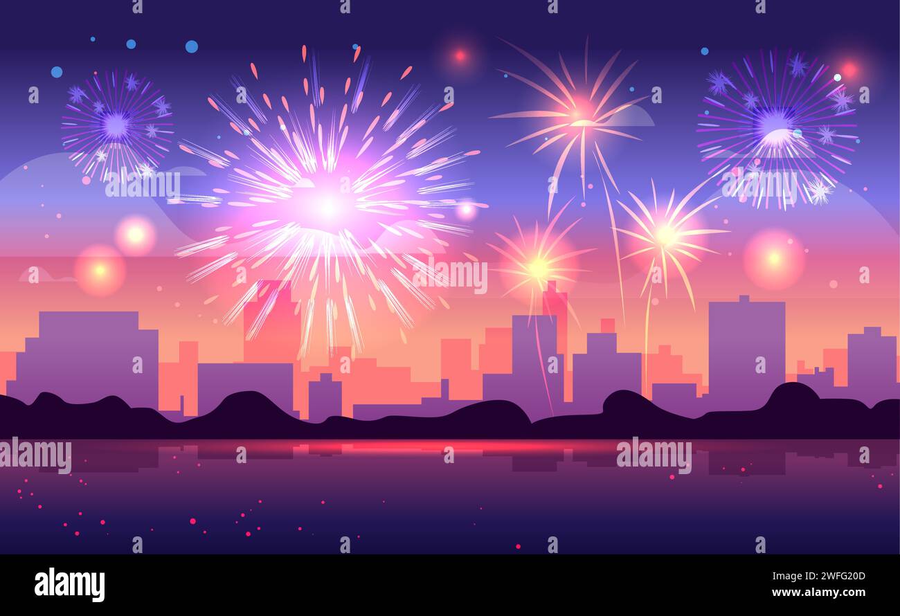 holiday fireworks festival celebration greeting invitation postcard ...