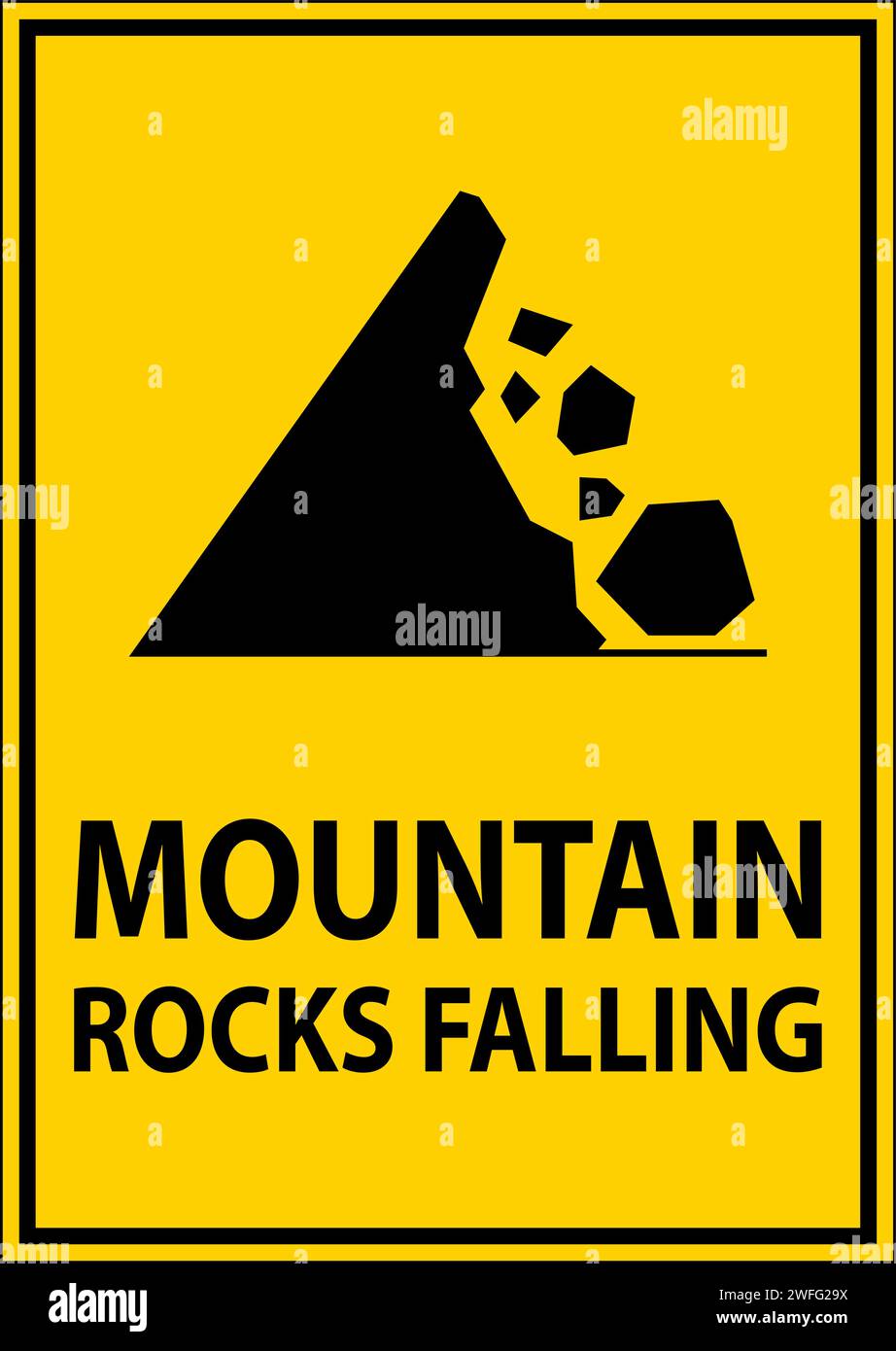 Road Warning Sign, Mountain Rocks Falling Symbol Stock Vector Image ...