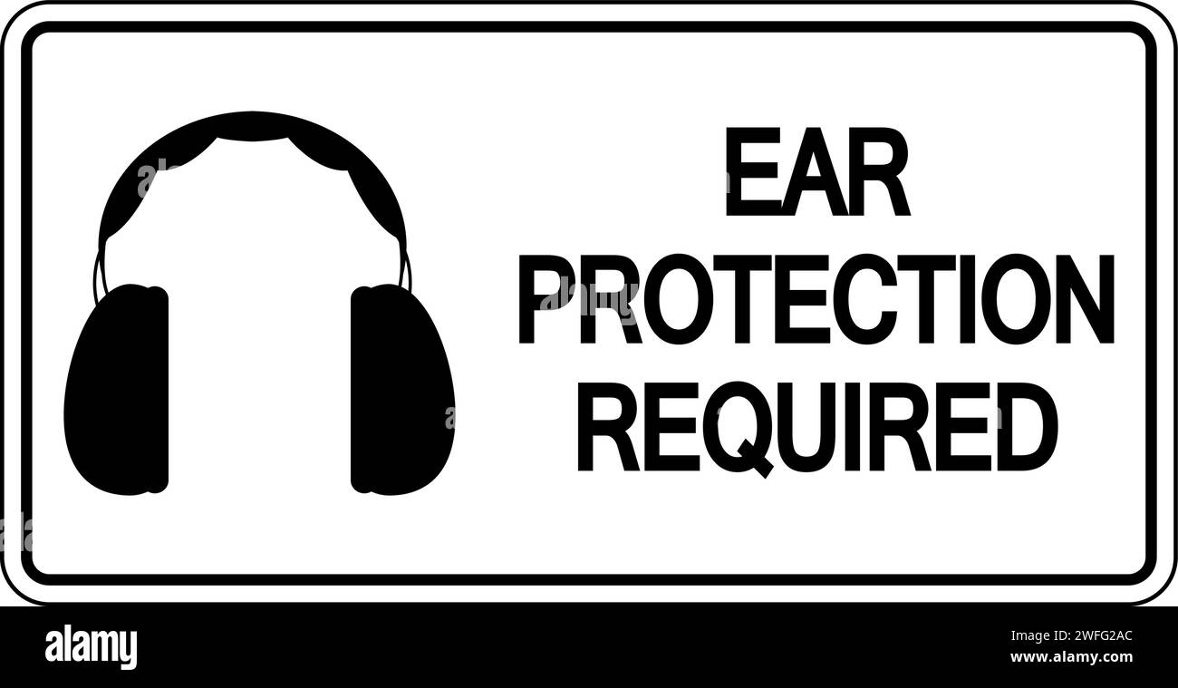 Caution Ear Protection Required Sign On White Background Stock Vector