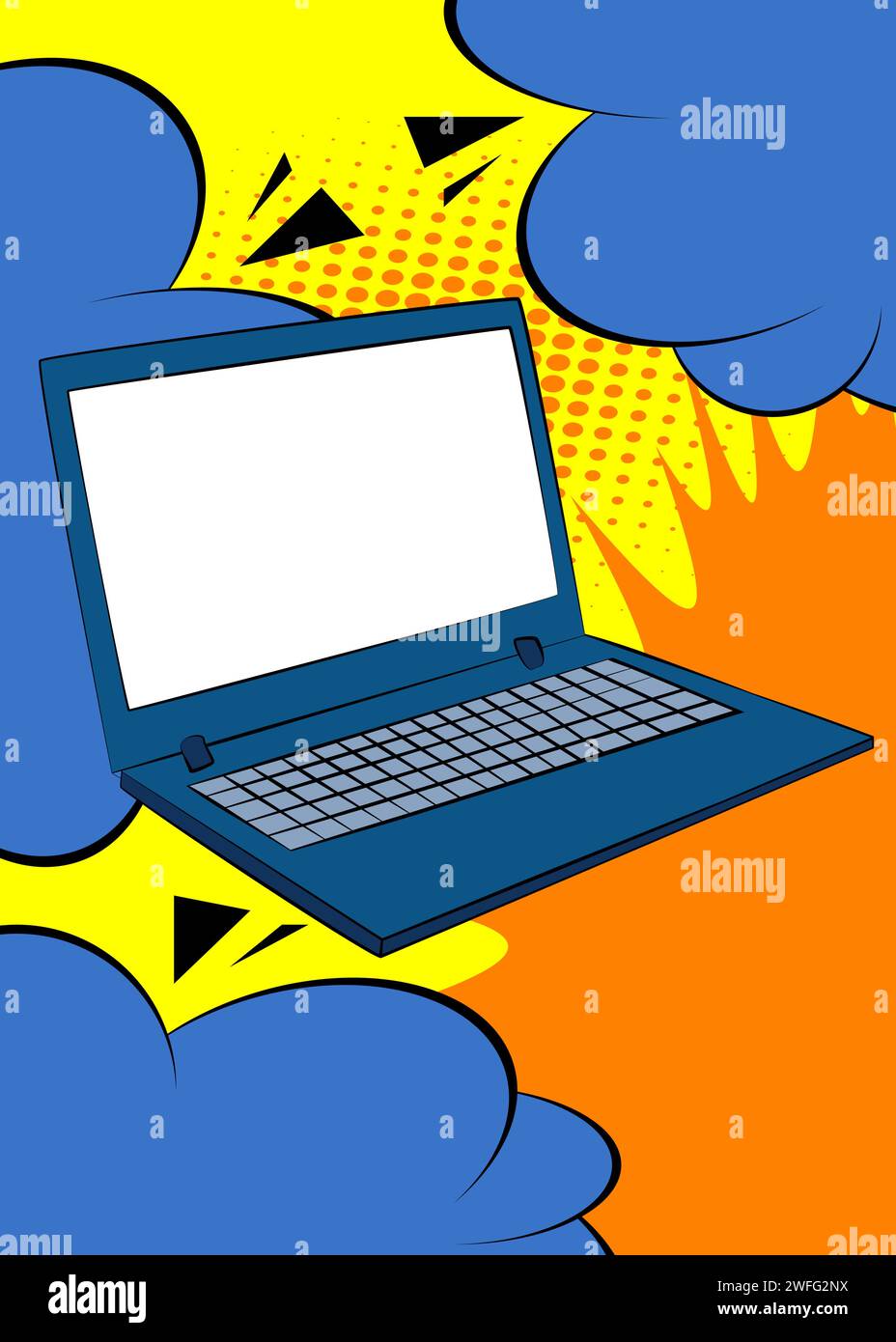 Cartoon blank laptop, comic book notebook. Retro vector comics pop art ...