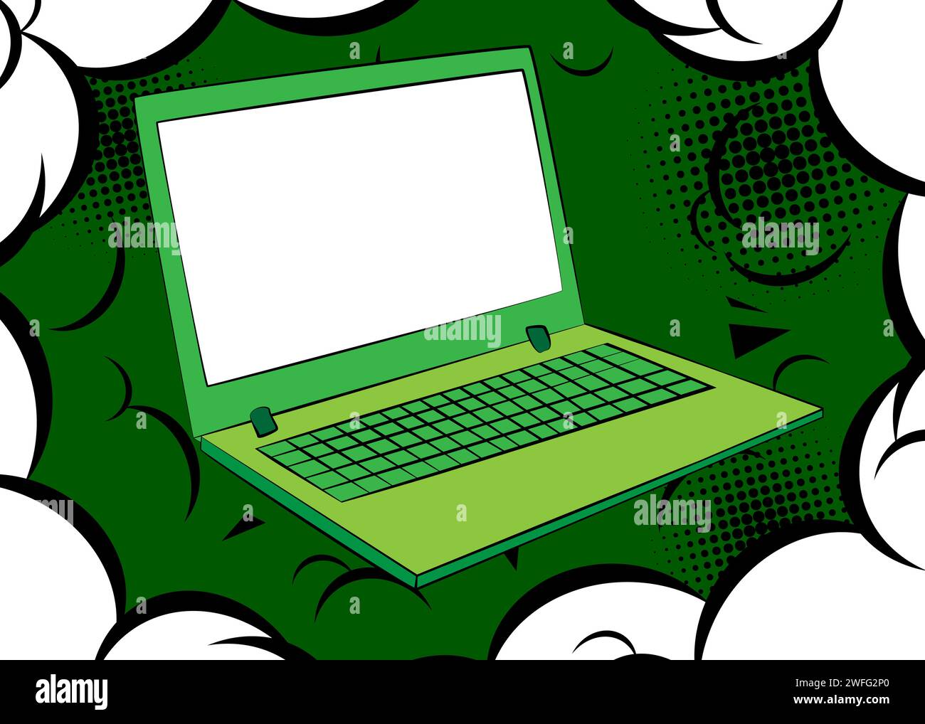 Cartoon blank laptop, comic book notebook. Retro vector comics pop art ...