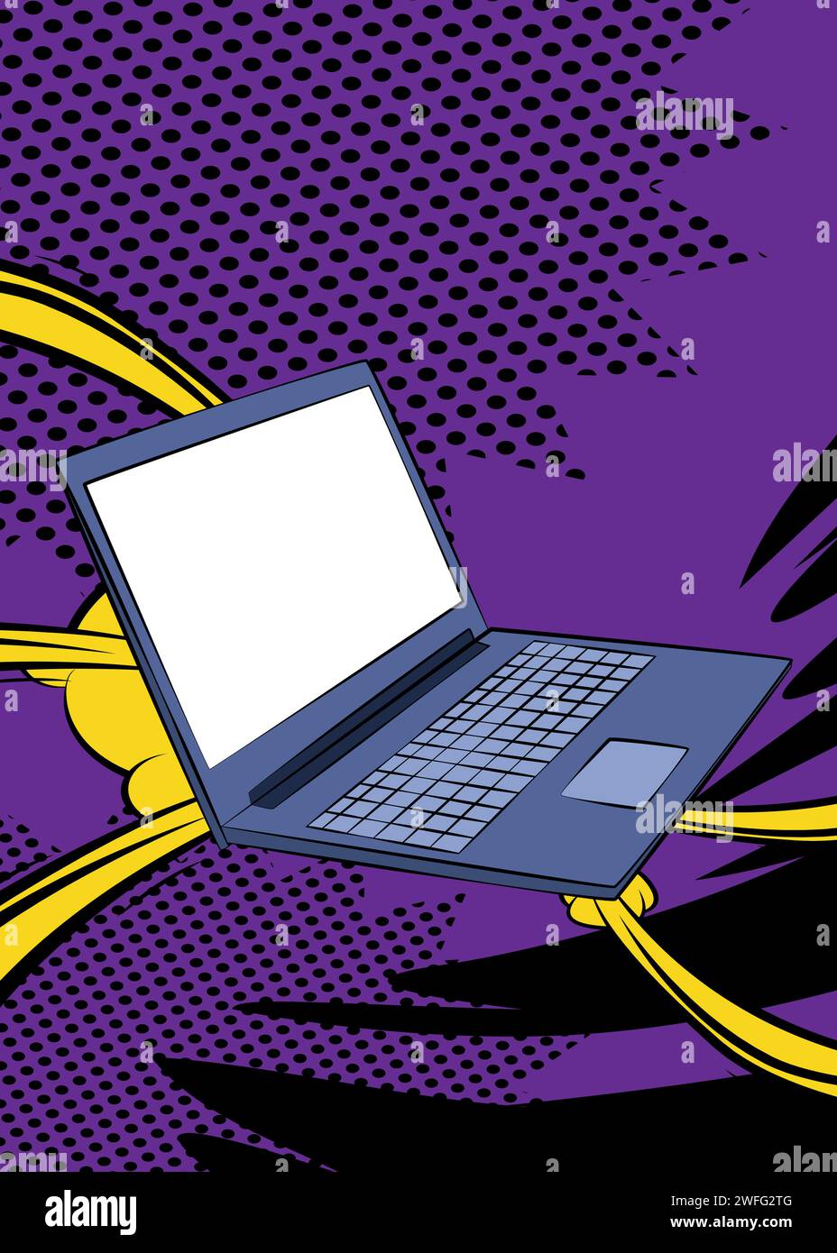 Cartoon blank laptop, comic book notebook. Retro vector comics pop art ...