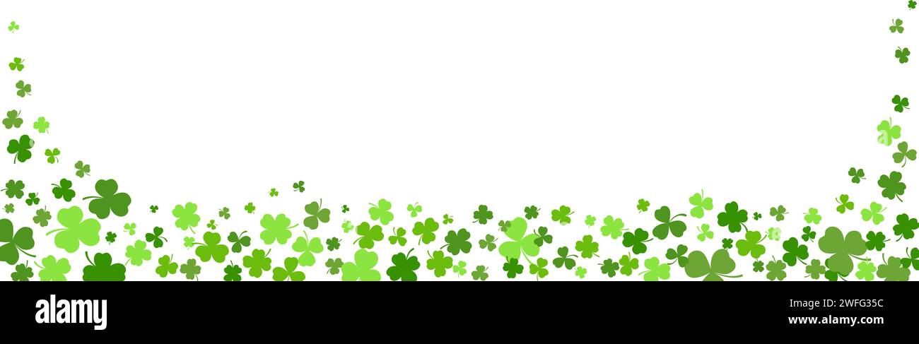 St. Patrick Day shamrock clover background. Vector border with flying ...