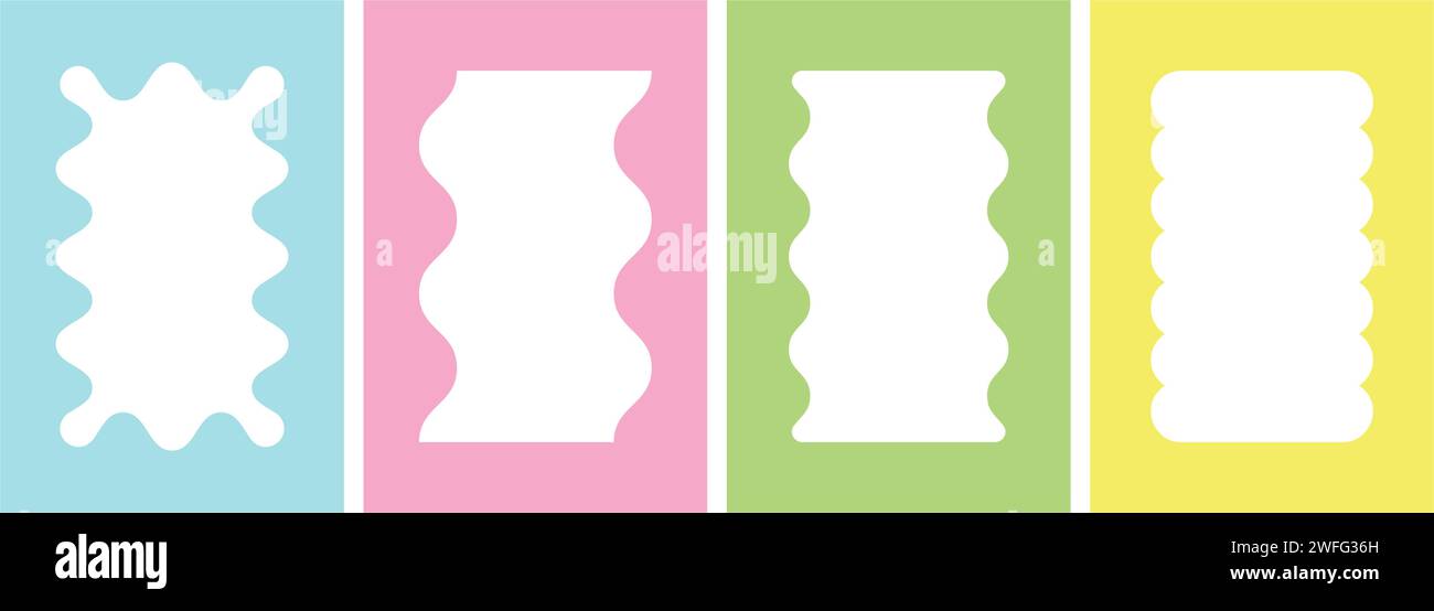 Psychedelic retro wavy frame. Rectangle groovy border with scallop edge ...