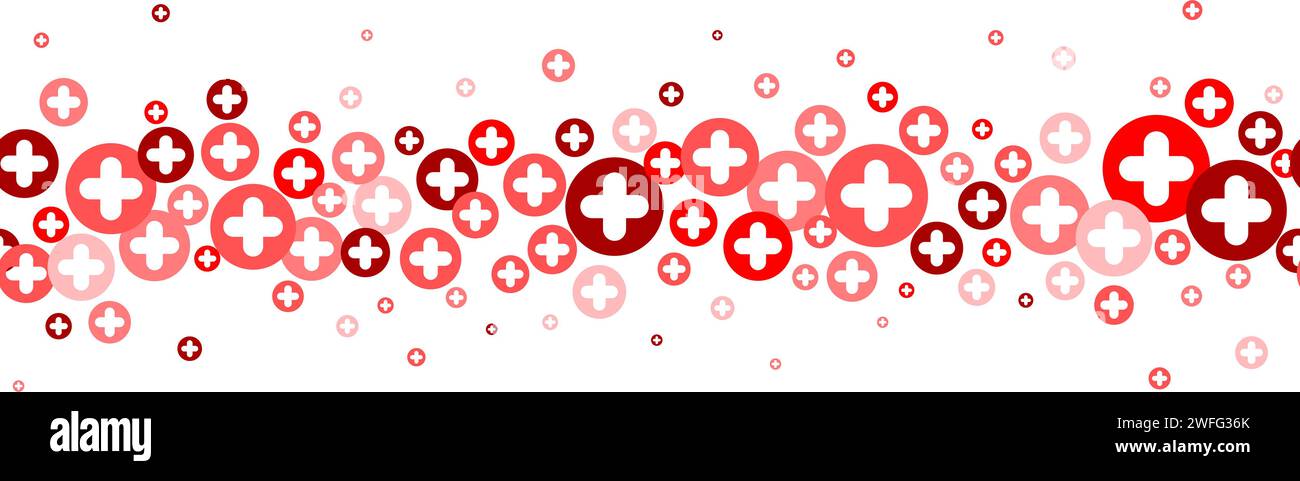 Medical cross and plus wavy background. Abstract seamless red border ...