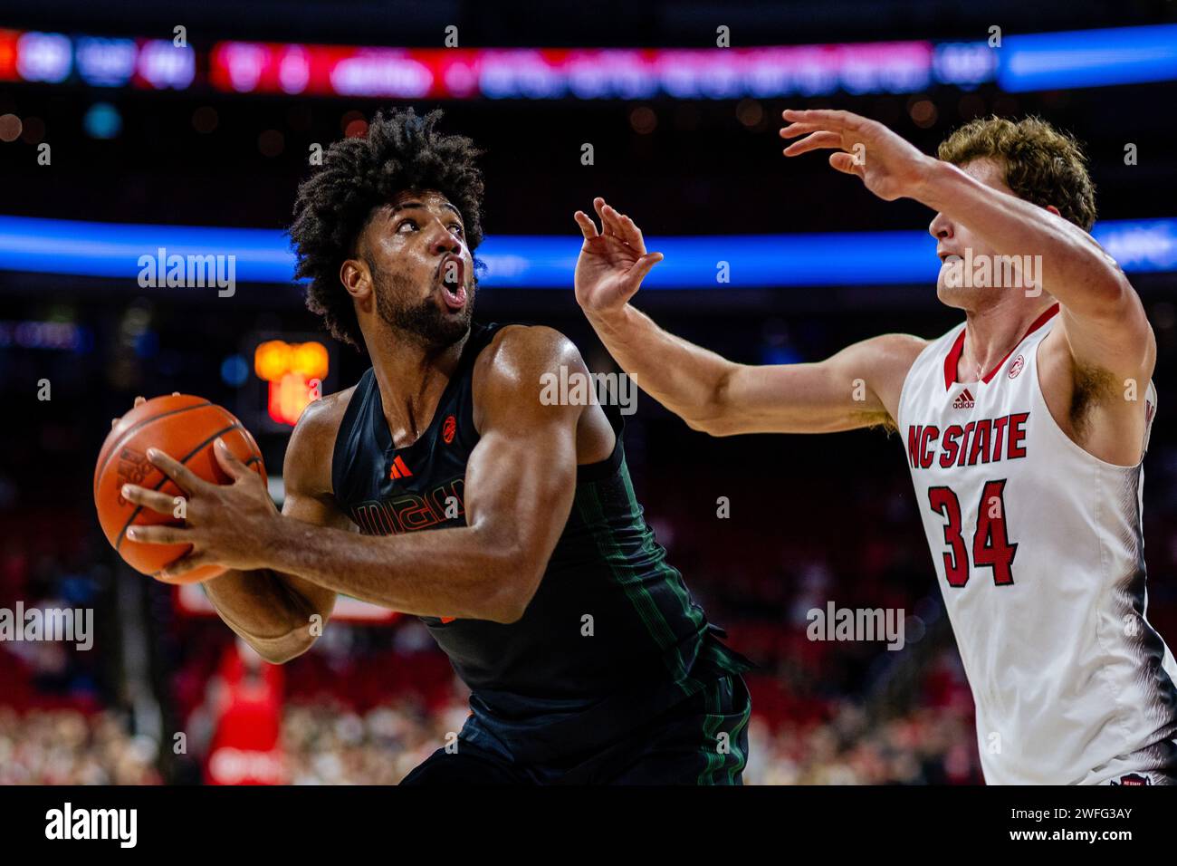Raleigh, NC, USA. 30th Jan, 2024. Miami (Fl) Hurricanes forward Norchad ...