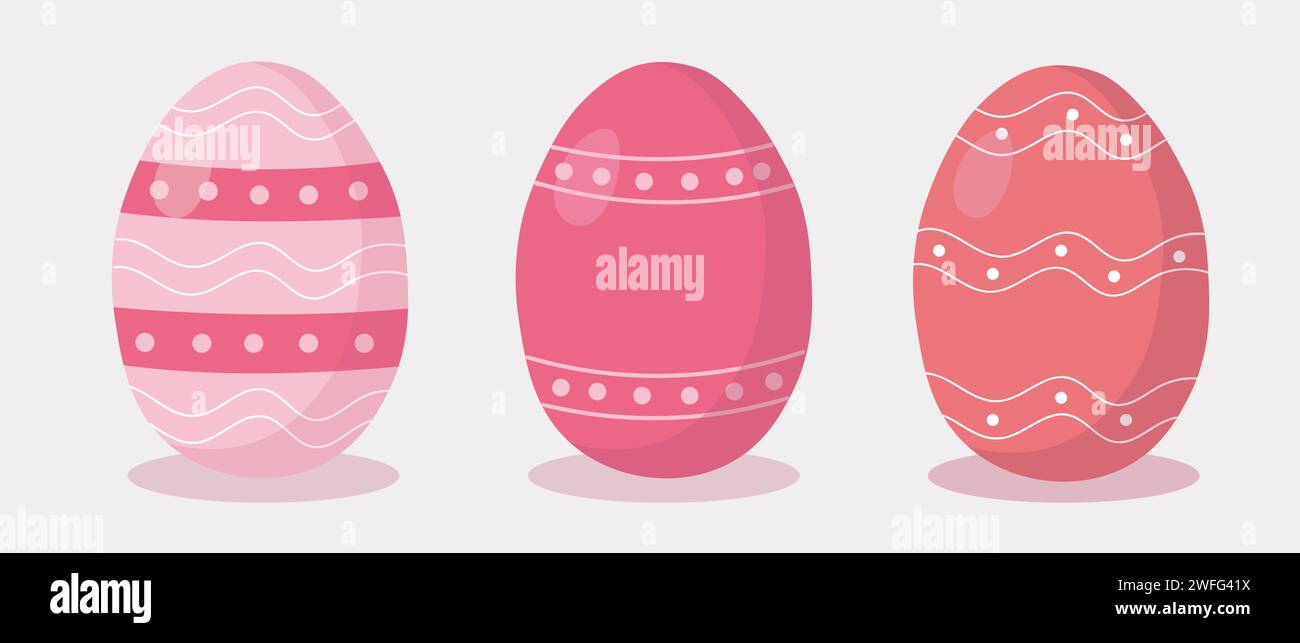 Easter eggs set. Happy Easter. Hand drawn. Pink Eggs with abstract stripes and dots. Vector ...
