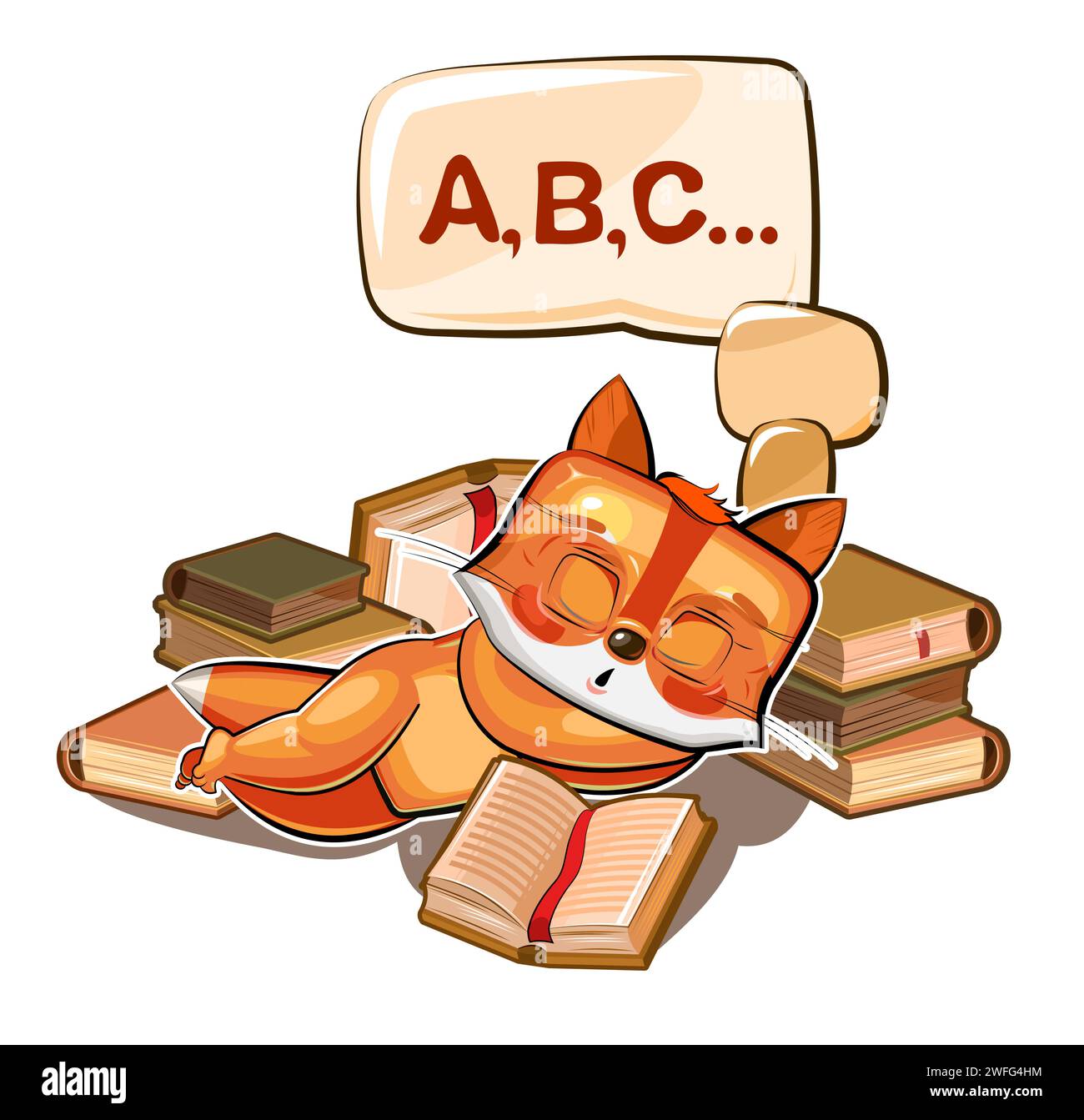 little fox learned read and fell asleep. Animal isolated on white ...