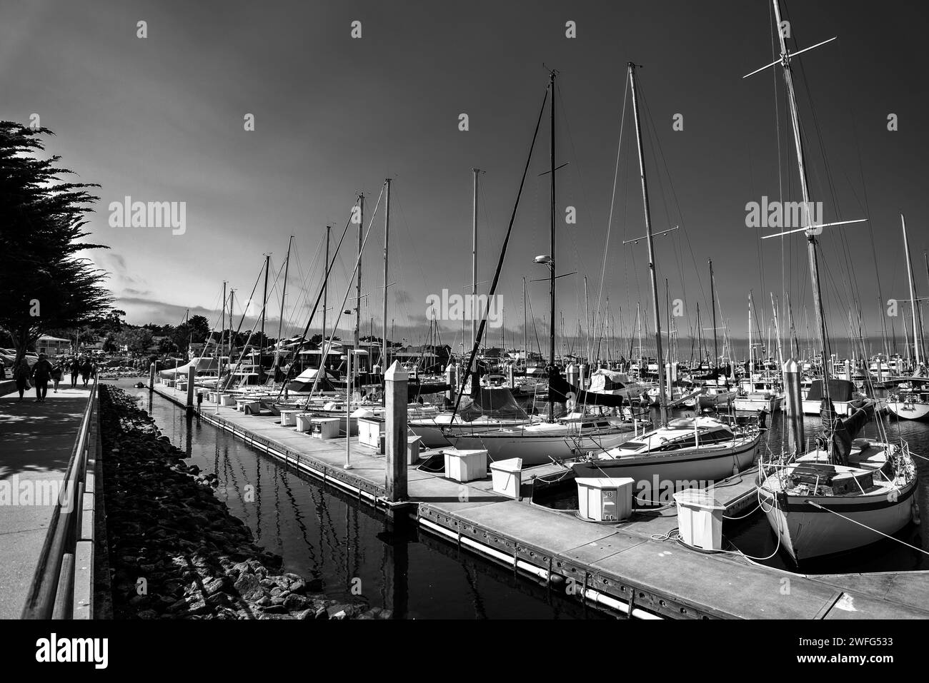 Boats at Monterey Docks in Monochrome - California, USA Stock Photo - Alamy