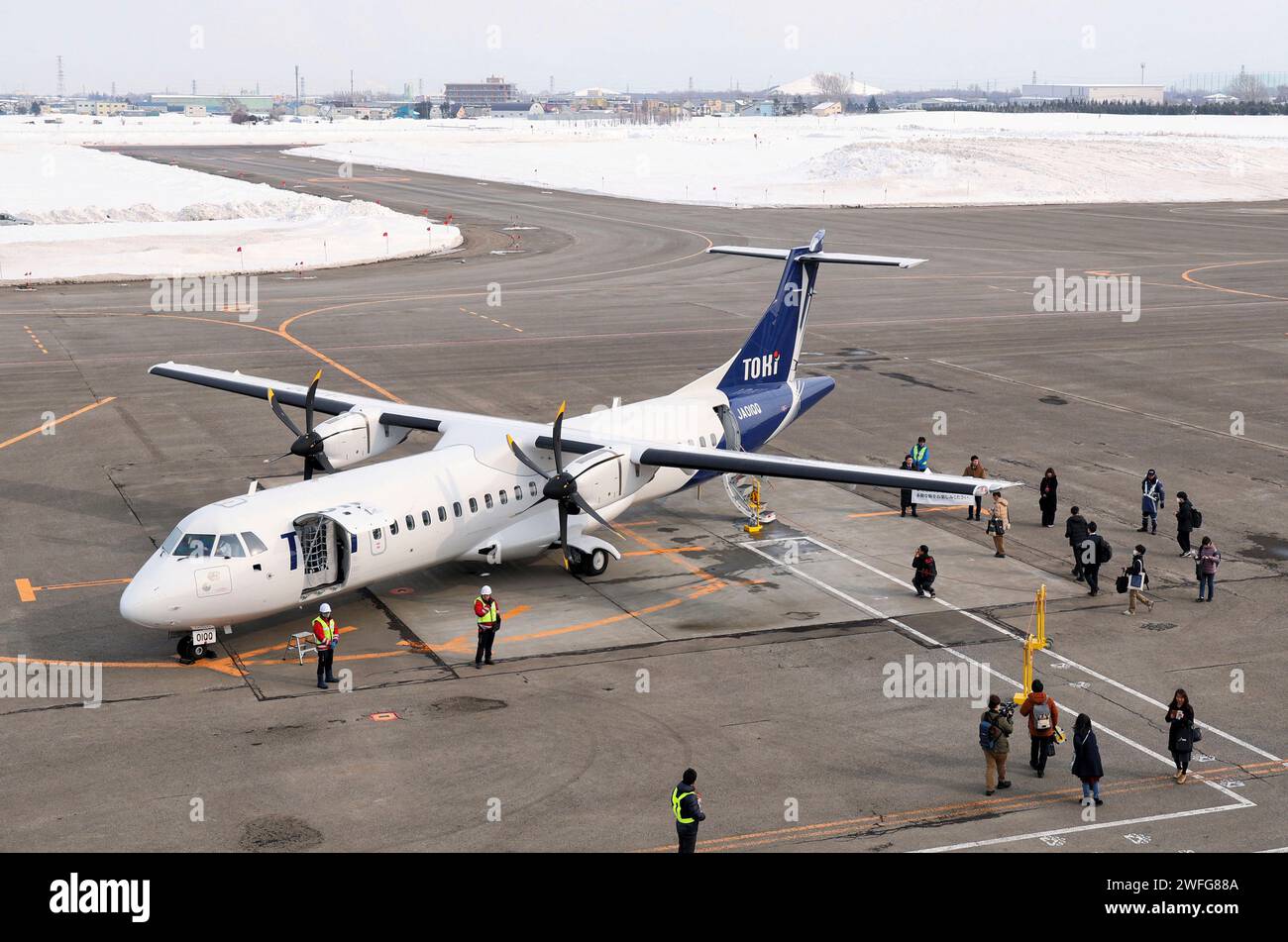 A photo shows an aircraft of TOKI Air, a new airline based at Niigata ...