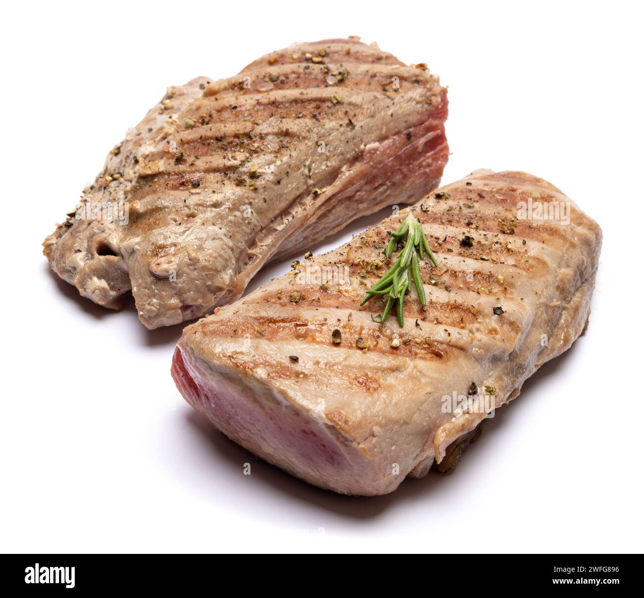 grilled cooked piece of tuna fillet isolated on white background Stock ...