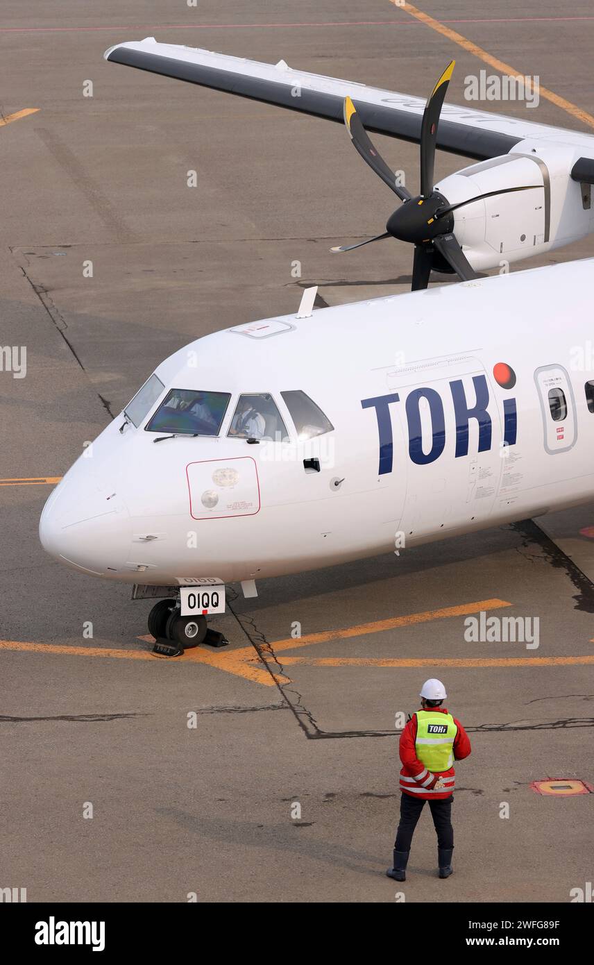 A photo shows an aircraft of TOKI Air, a new airline based at Niigata ...