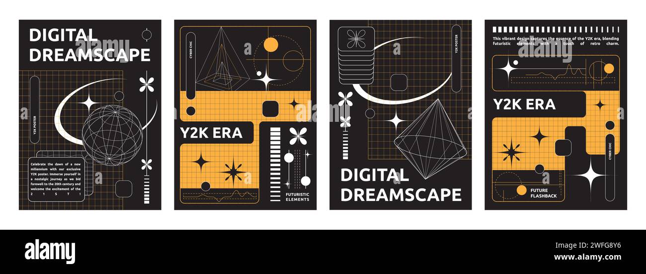 Y2k aesthetic techno banners set. Vector realistic illustration of ...