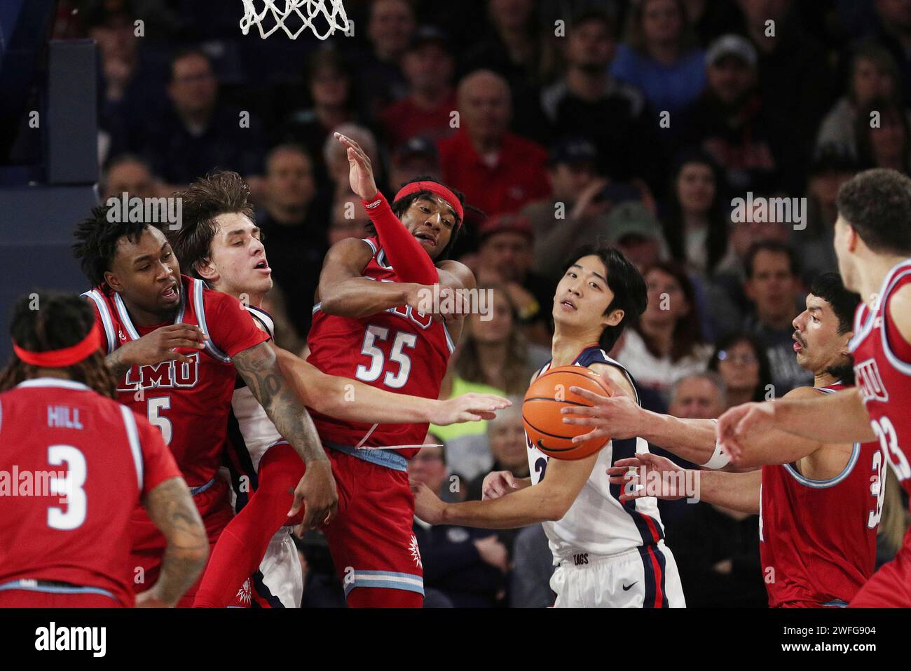 Loyola Marymount guard Justin Wright (5), guard Dominick Harris (55 ...