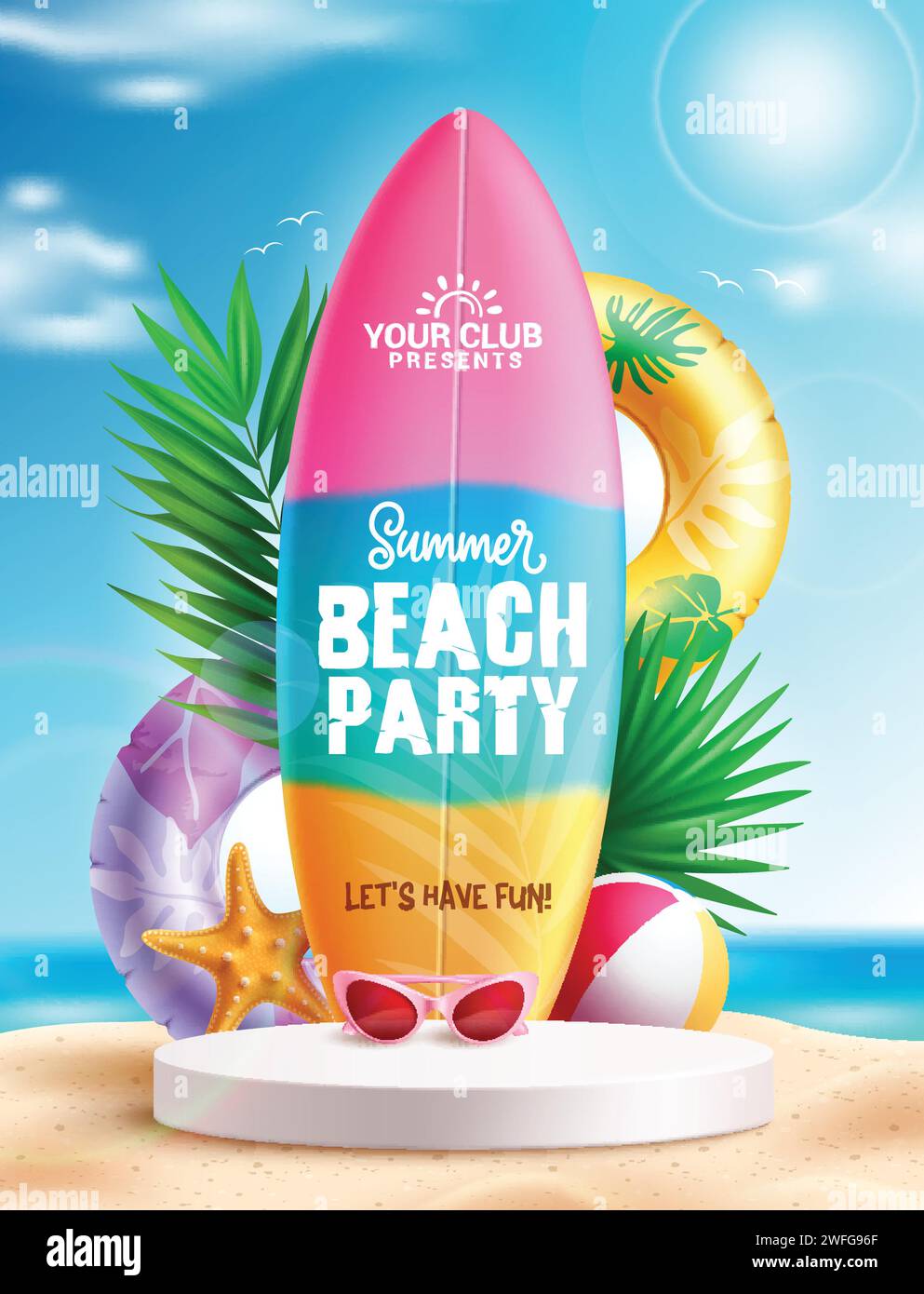Summer beach party text vector poster design. Summer party invitation ...