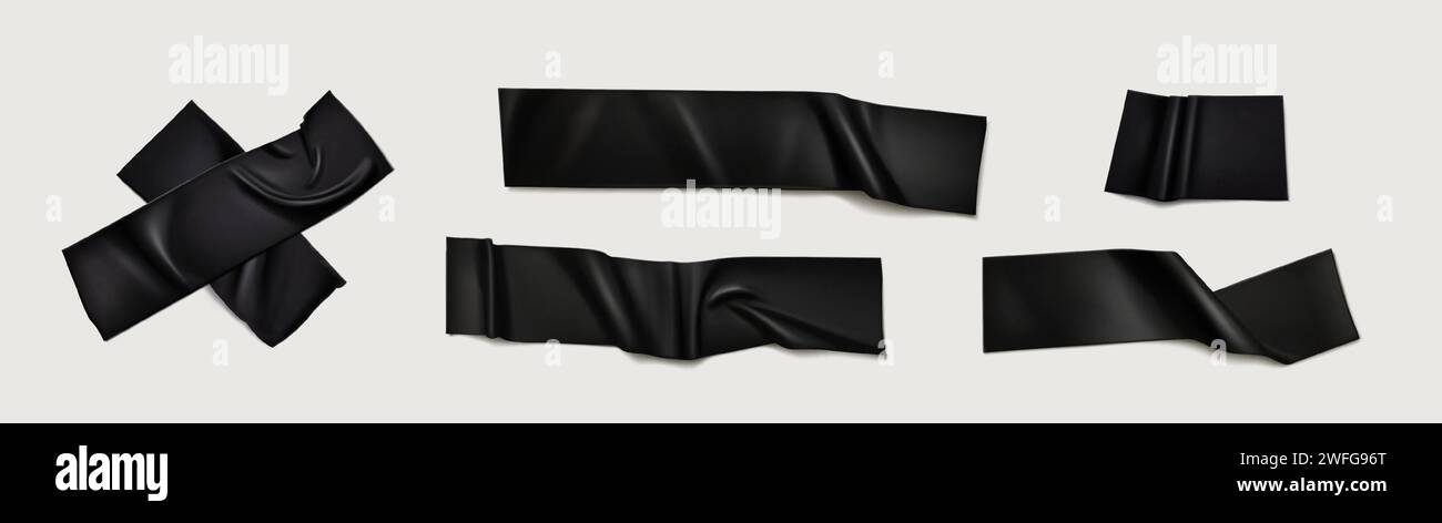 Realistic vector black adhesive duct tape pieces with crumpled effect ...
