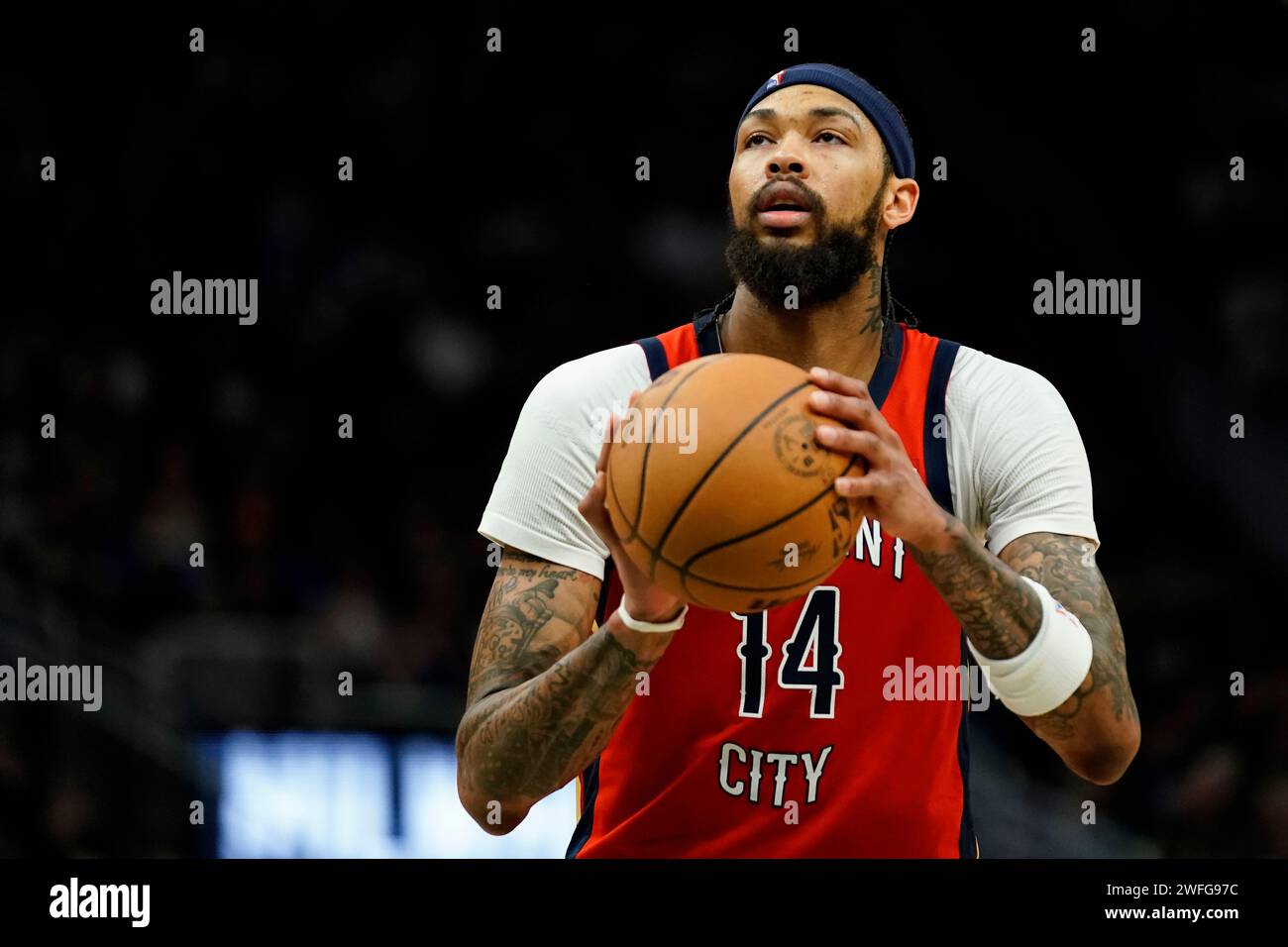 New Orleans Pelicans' Brandon Ingram shoots a free throw during the ...