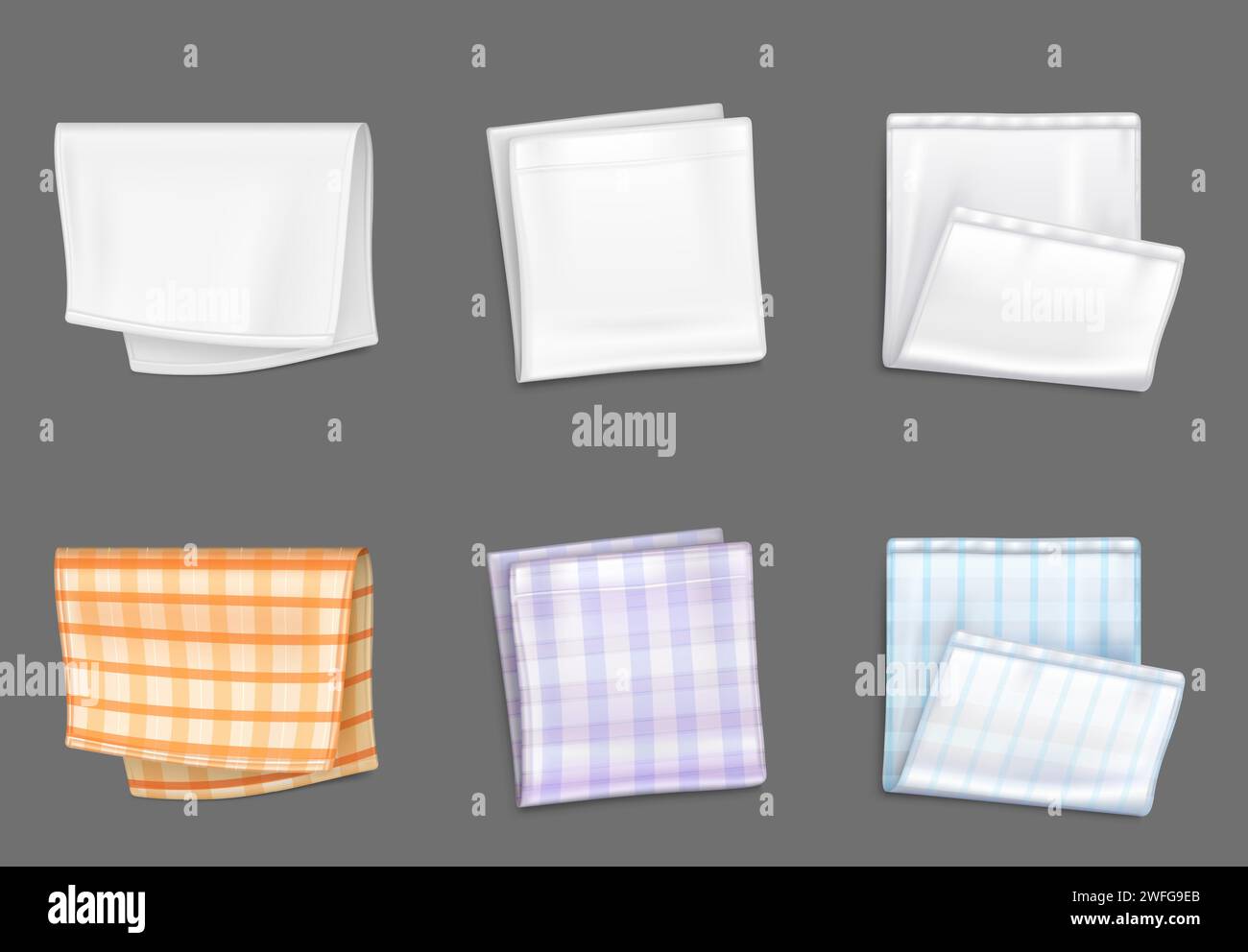 White empty and checkered folded handkerchief mockup. Realistic vector ...
