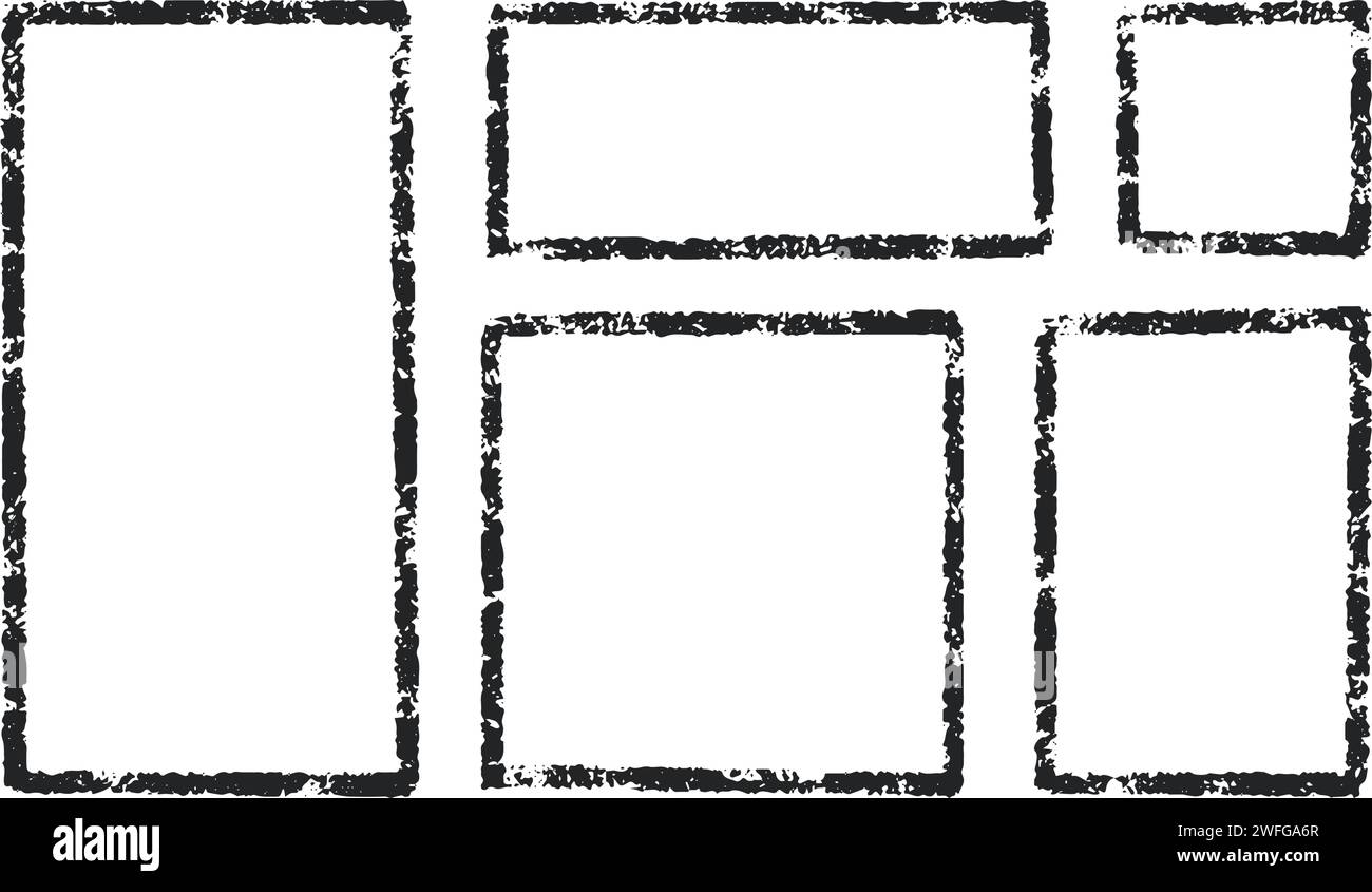 Chalk rectangle frames set. Hand drawn pencil square borders. Ink empty ...