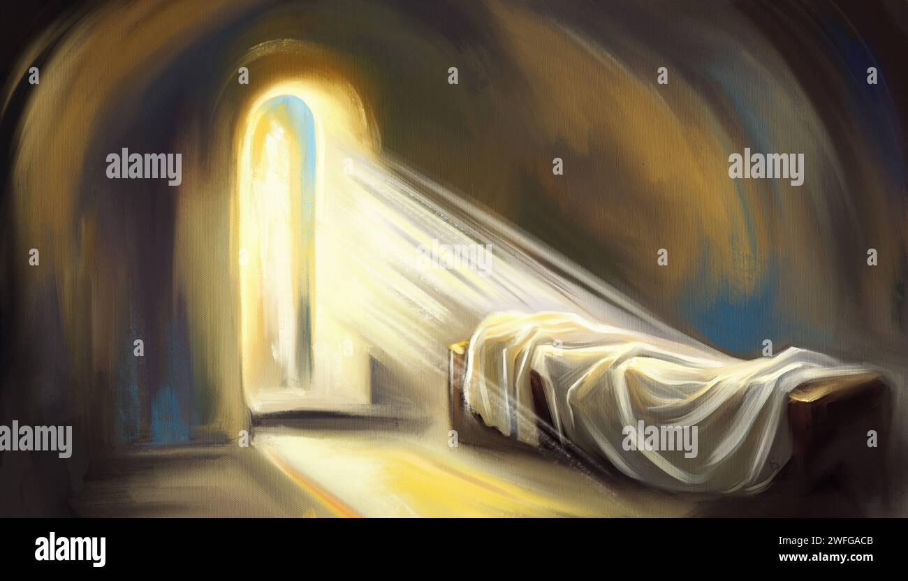 Easter Jesus Christ rose from the dead. Sunday morning. Dawn. The empty ...