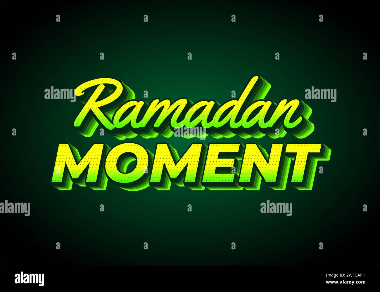 Ramadan moment. Text effect design in 3D look. Yellow green color. Dark ...