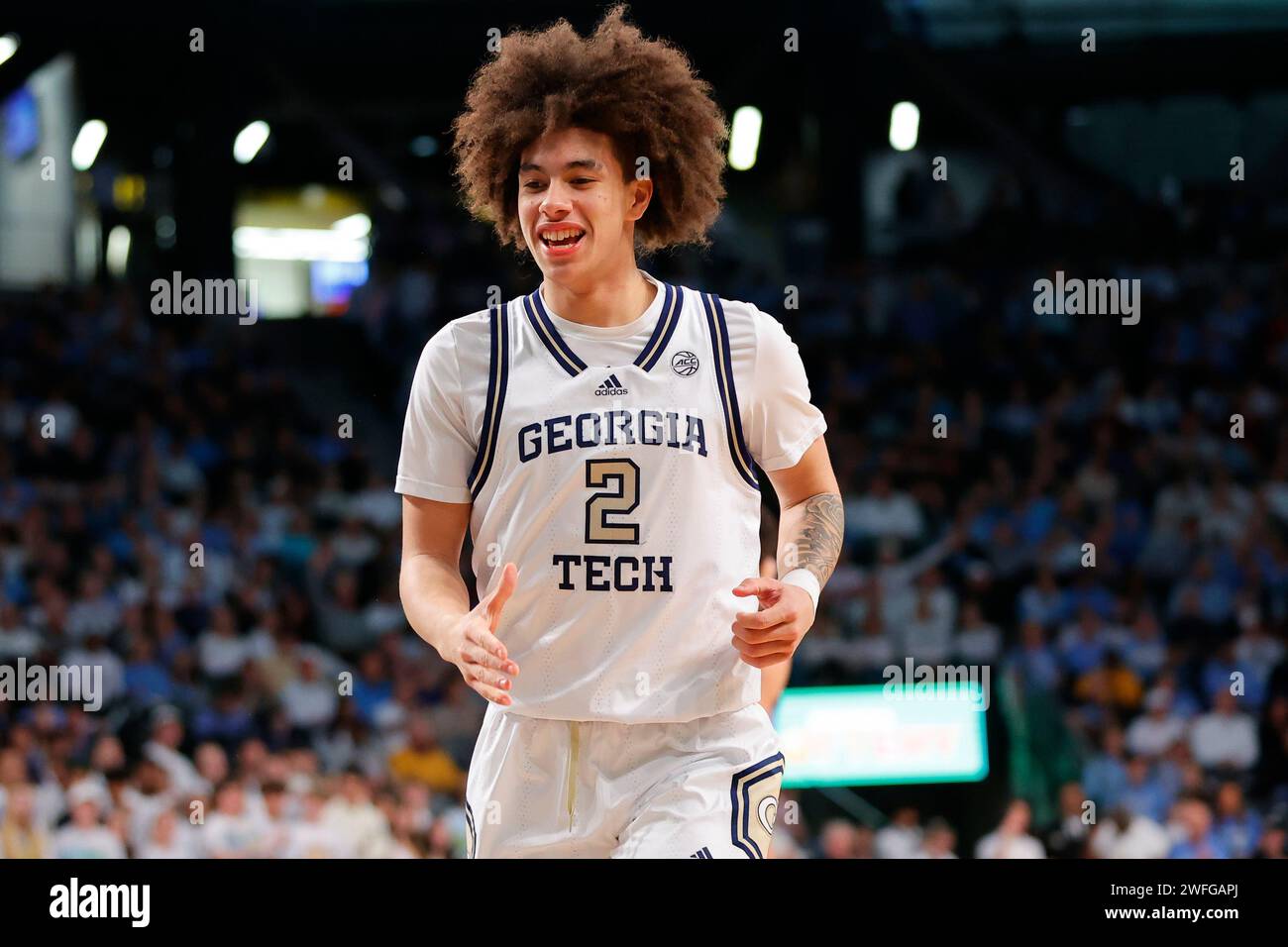 Georgia Tech guard Naithan George runs down court during the first half ...