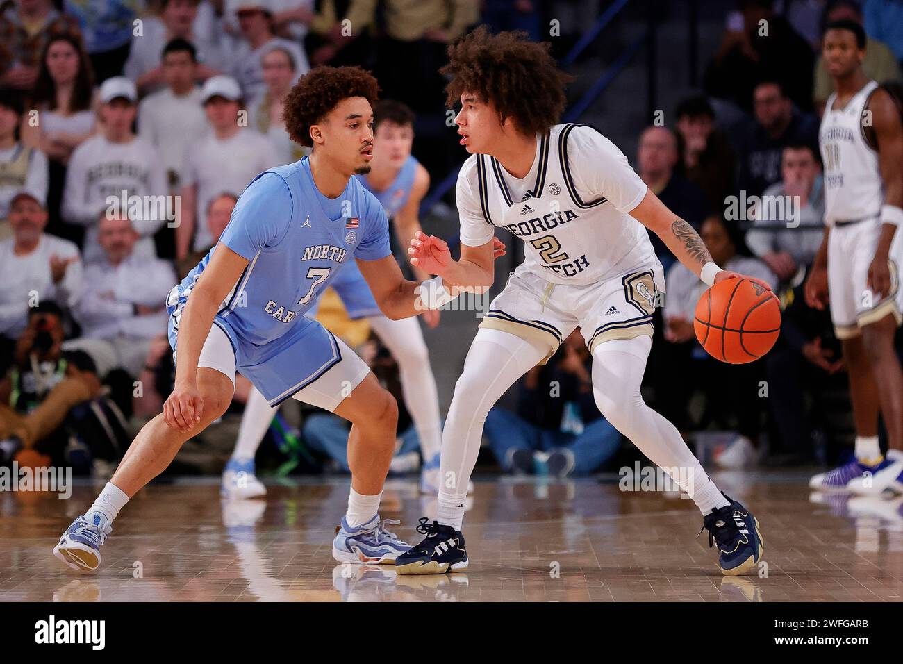 Georgia Tech guard Naithan George, right, works against North Carolina ...