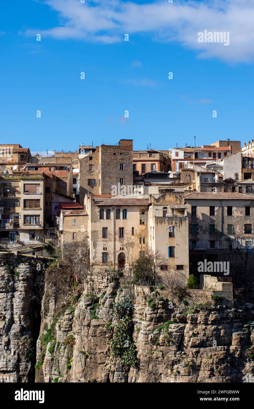 Low-angle view of Constantine city on cliff rocks against the sky Stock ...