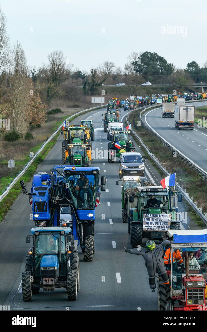 France, Bordeaux, 29 January 2024, Farmers' demonstration, blockade of ...