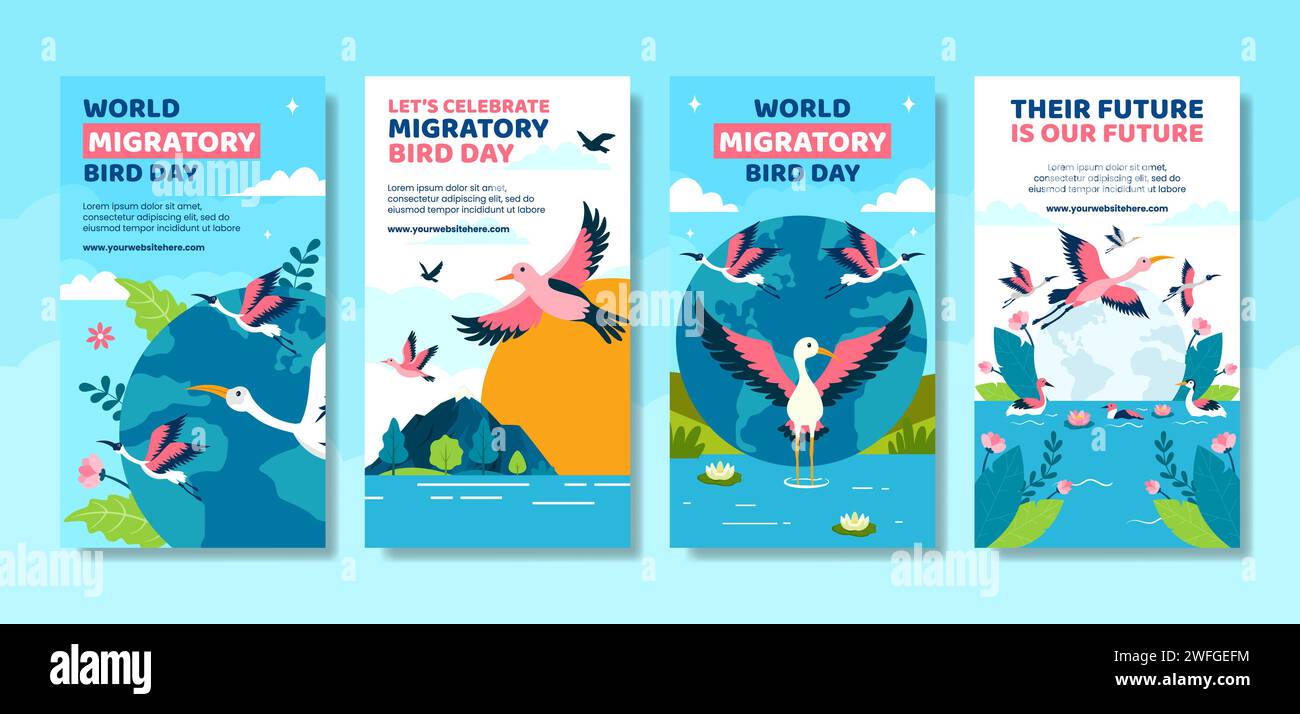 Migratory Bird Day Social Media Stories Flat Cartoon Hand Drawn ...