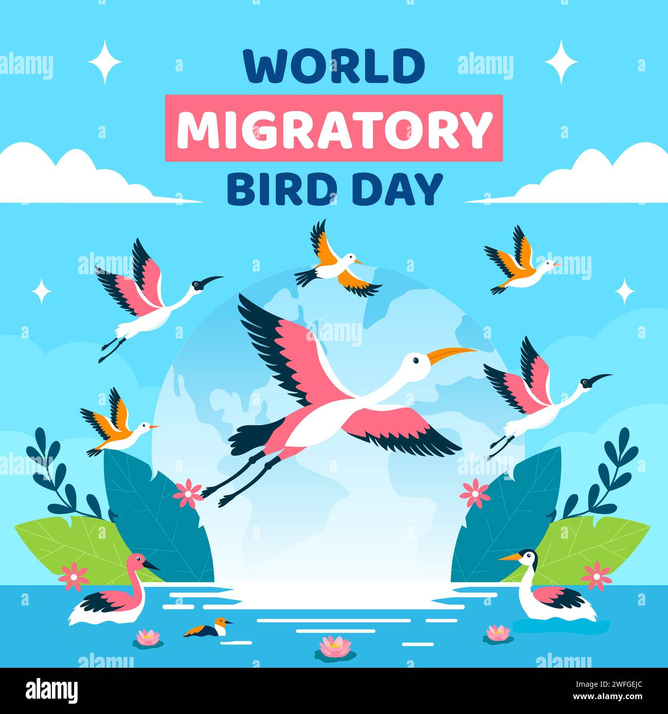 Migratory Bird Day Social Media Illustration Flat Cartoon Hand Drawn ...