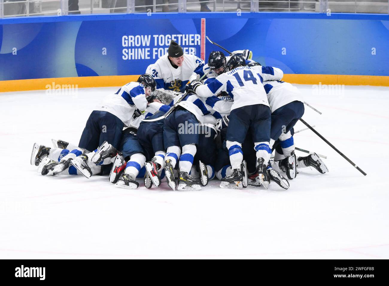 Gangneung, South Korea. 31st Jan, 2024. Players of Finland celebrate ...