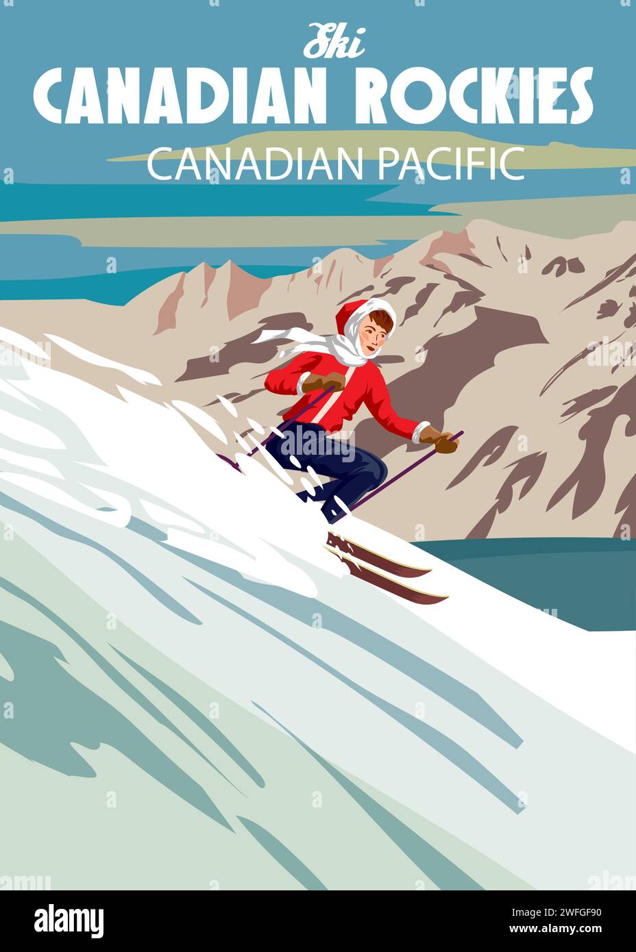 Travel poster Canadian Rockies resort vintage. Canada winter landscape ...