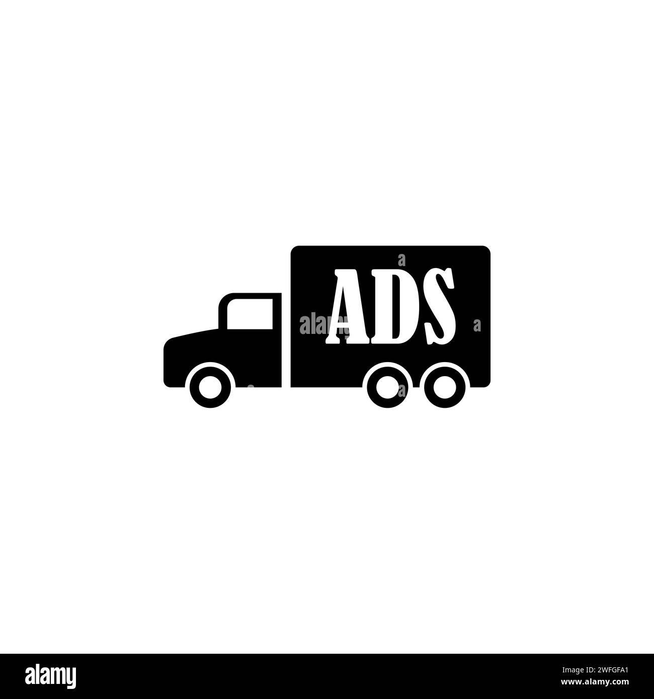 Ad Placement on Truck flat vector icon. Simple solid symbol isolated on ...