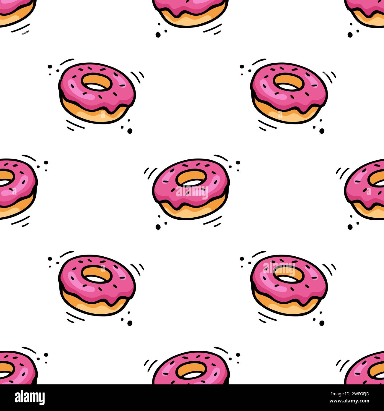 Doughnut seamless pattern. Hand drawn Sketch of doughnut. Fast food ...