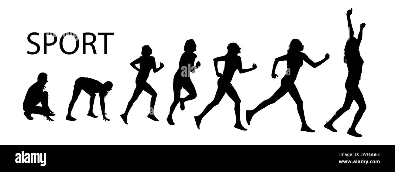 Set running silhouettes run running men and women hi-res stock ...