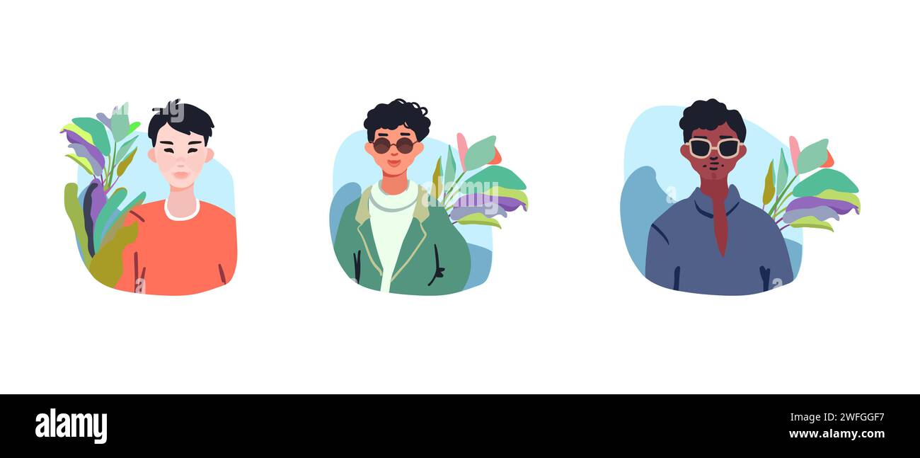 Set of avatars for men. Contemporary folk. Cute anime characters ...