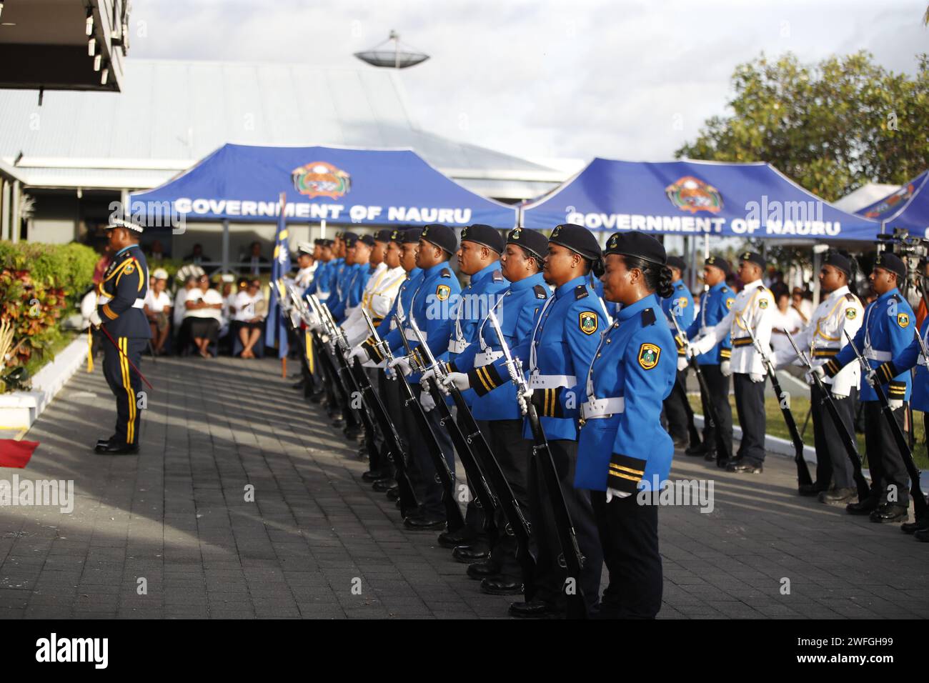 Yaren. 31st Jan, 2024. Nauru's police guards of honour attend a ...