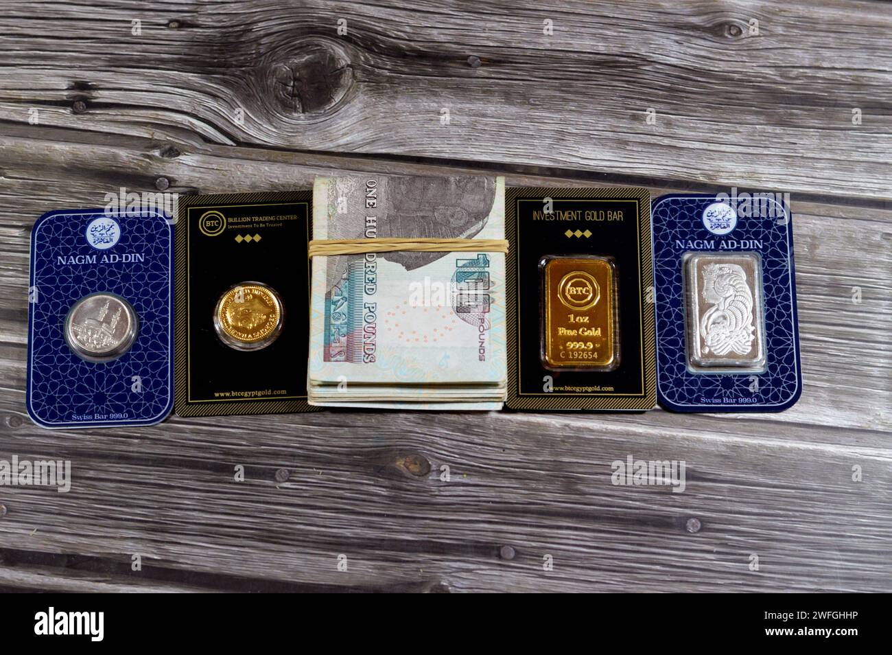 Cairo, Egypt, January 29 2024: Egyptian pounds money, BTC Bullion ...