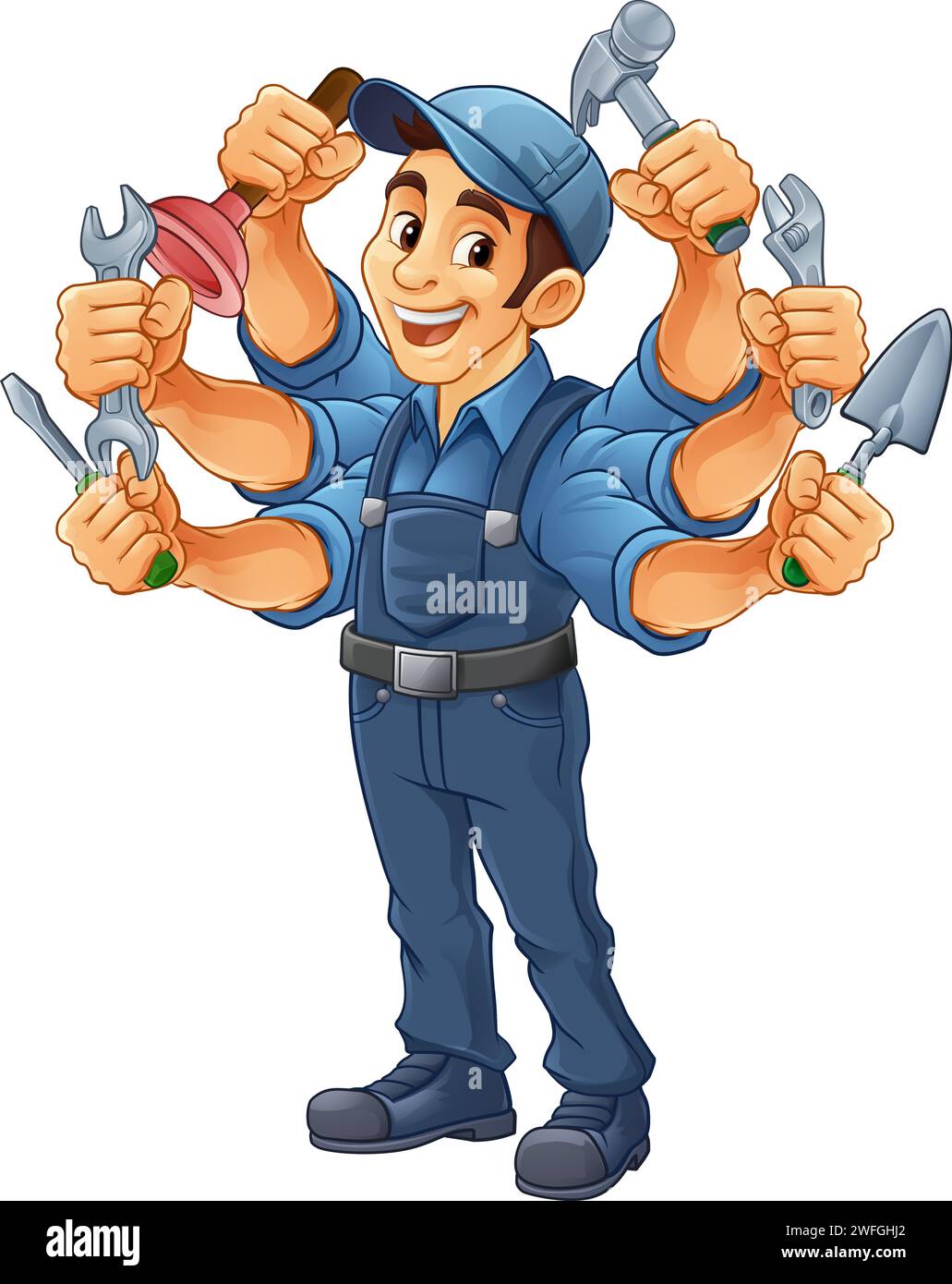 Handyman Cartoon Handy Man Caretaker Multitasking Stock Vector Image ...