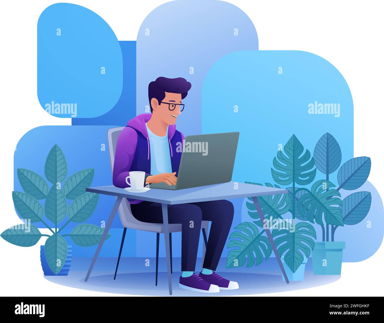 Man Using Laptop Computer Cartoon Illustration Stock Vector Image & Art ...