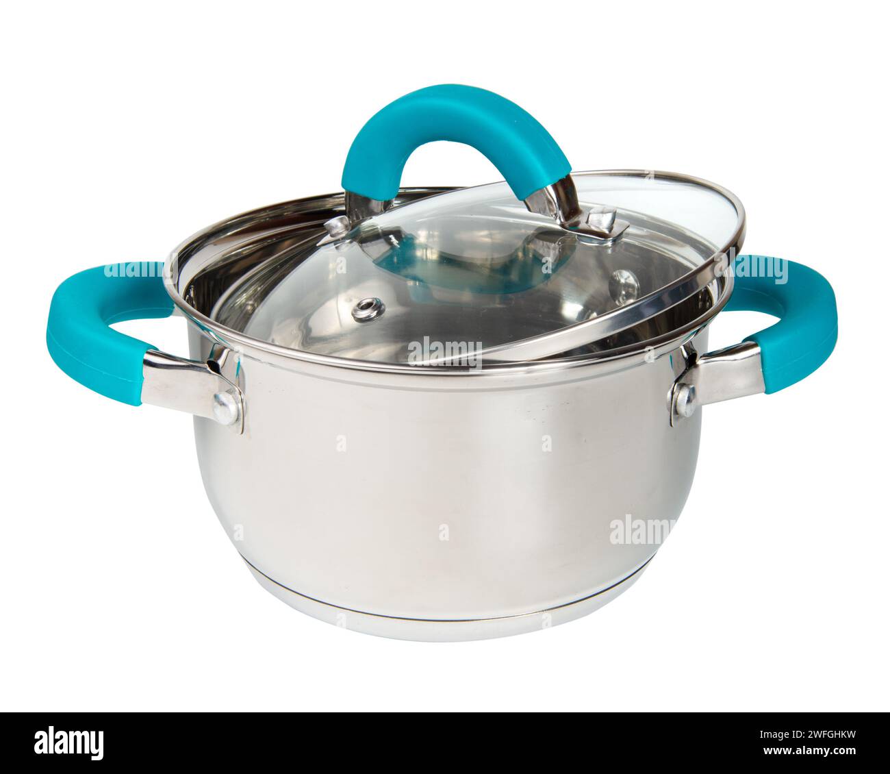 Stainless steel cooking pot isolated on white background with clipping ...