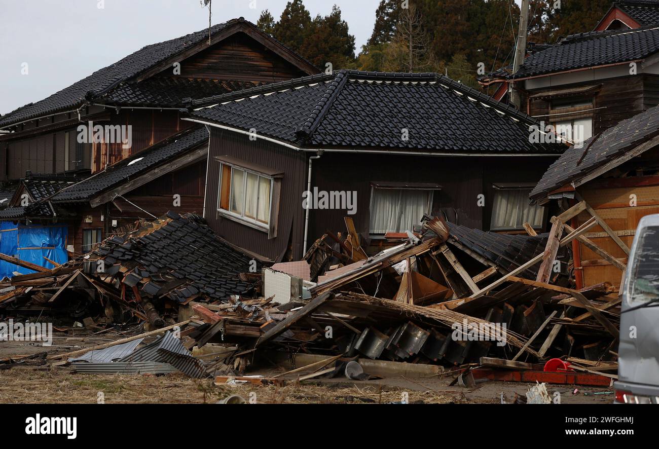 A photo shows a disaster-stricken area damaged by a massive earthquake ...