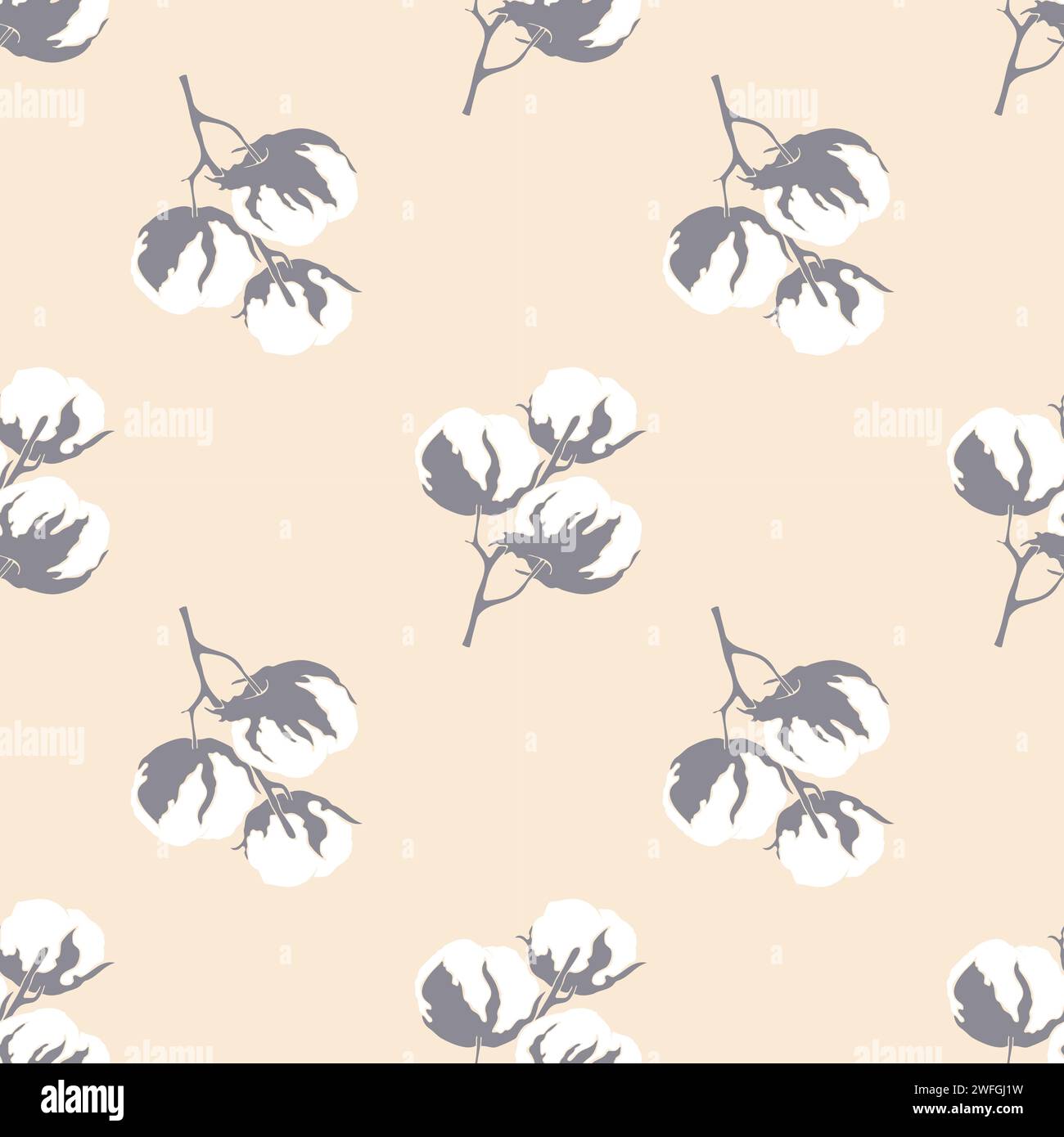 Vector illustration with repeating pattern of stylized cotton branch ...